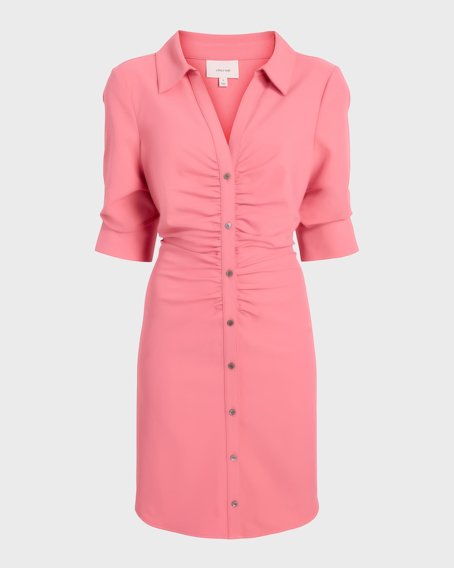 Cinq a Sept Elina Ruched Button-Front Mini Dress | Neiman Marcus