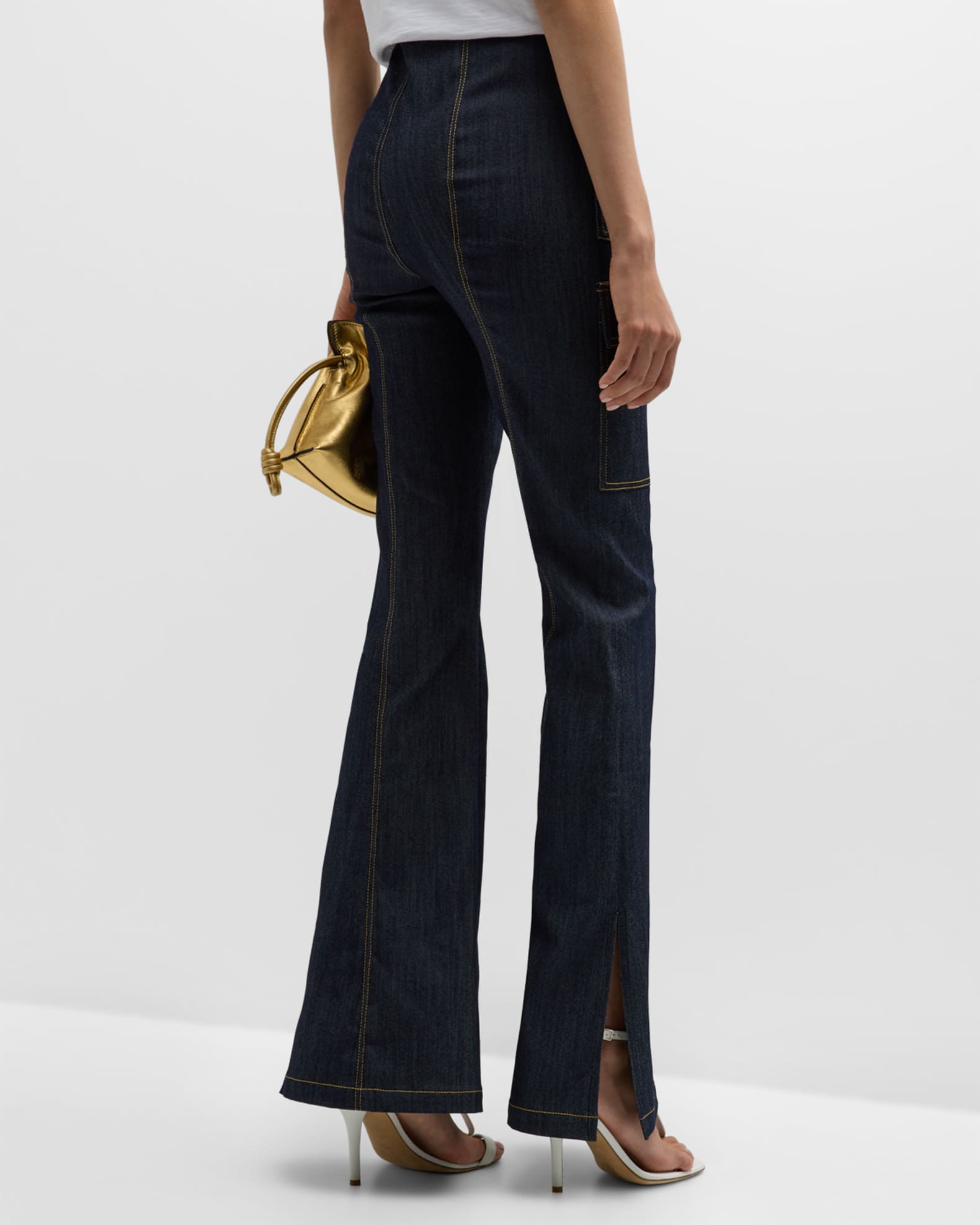 Cinq a Sept Maurice Topstitched Slit-Cuff Flare Pants | Neiman Marcus
