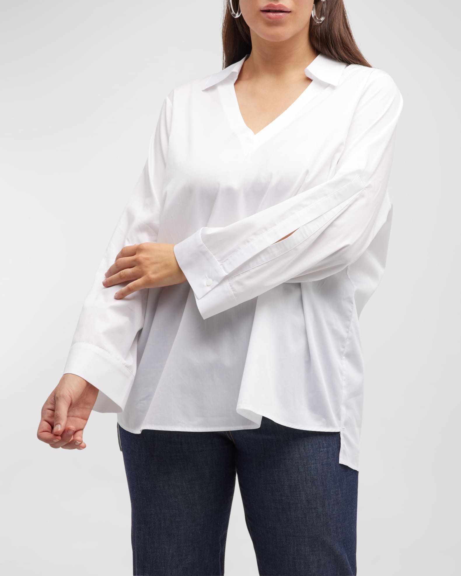 Harshman Plus Size Lilou Split Sleeve V Neck Blouse Neiman Marcus