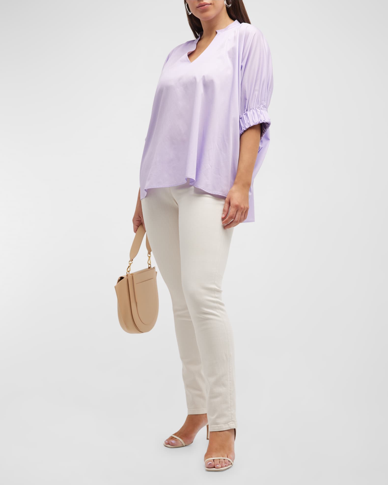 Harshman Plus Size Medina Blouson Sleeve Cotton Blouse Neiman Marcus
