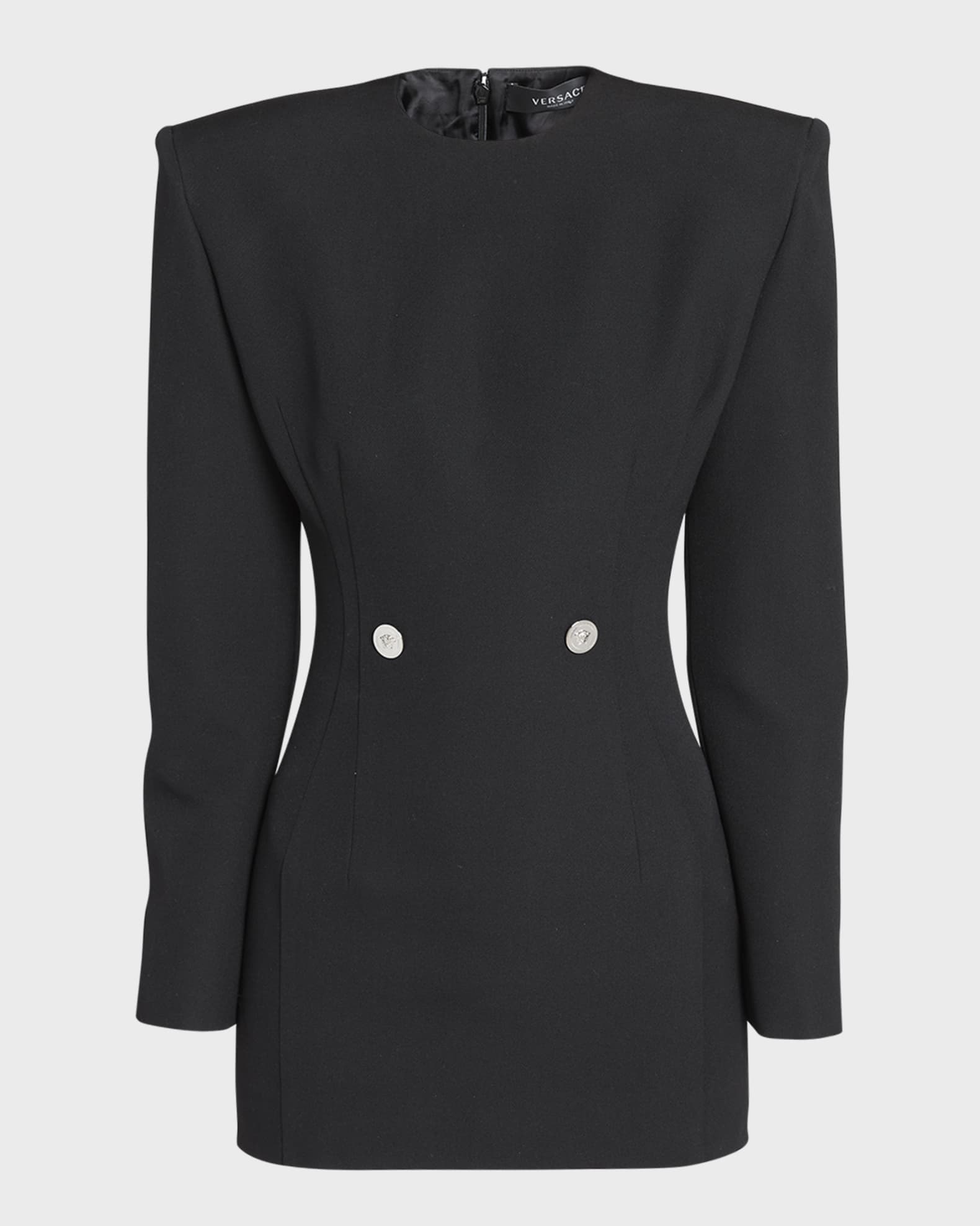 Versace Strong-Shoulder Grain De Poudre Mini Suit Dress | Neiman Marcus