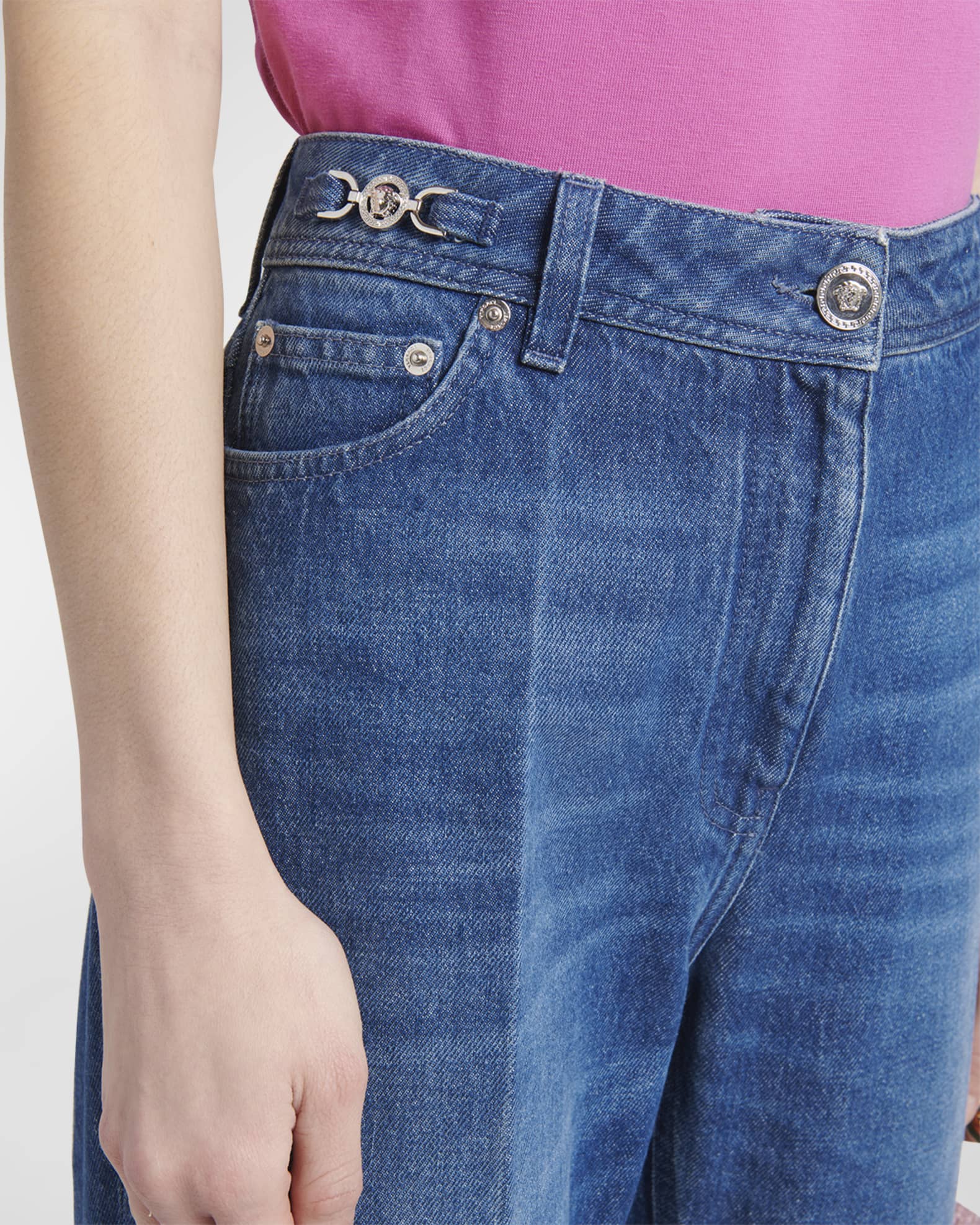 Versace Stone Wash Denim Straight-Leg Jeans | Neiman Marcus