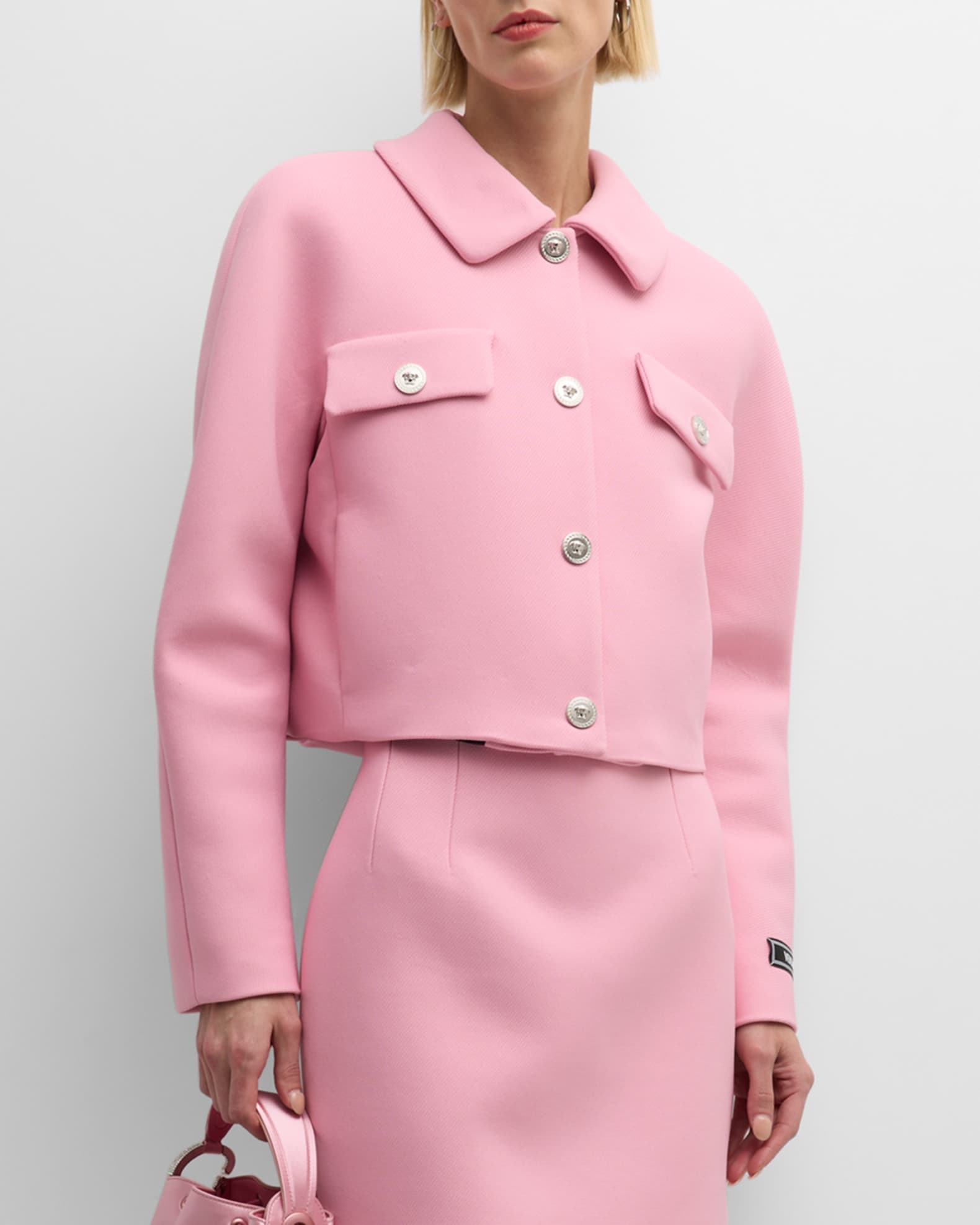 Versace Double Techno Cavalry Twill Crop Jacket | Neiman Marcus