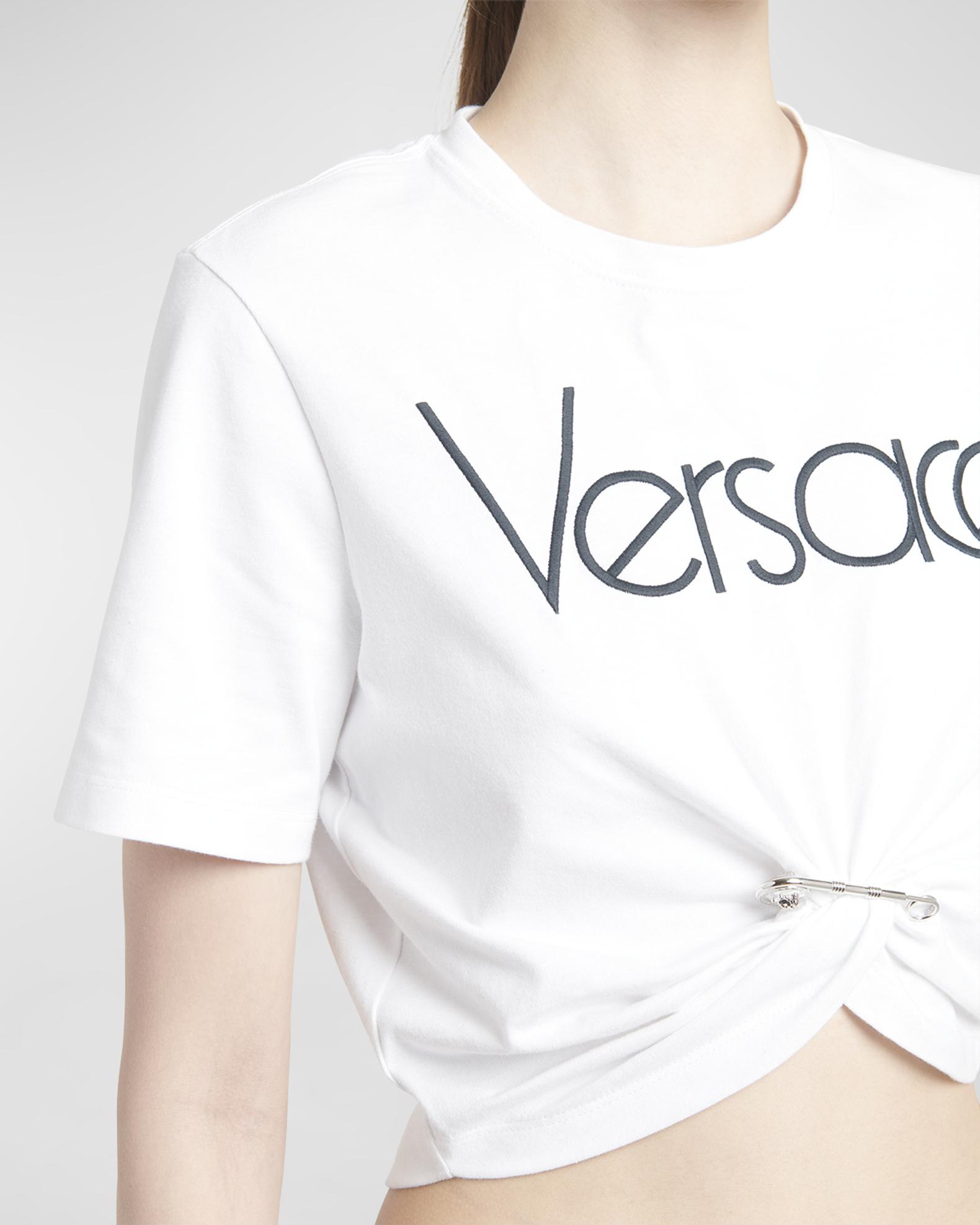 Versace Safety Pin Logo Embroidered Crop T Shirt Neiman Marcus