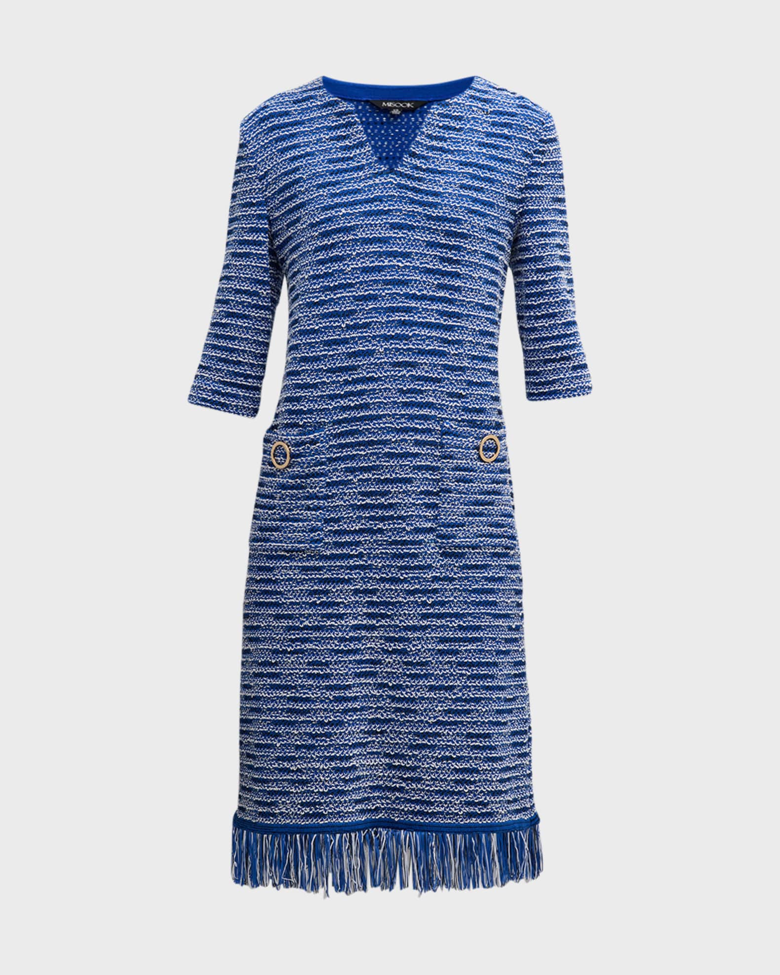 Misook Fringe Trim Recycled Knit Tweed Shift Dress | Neiman Marcus