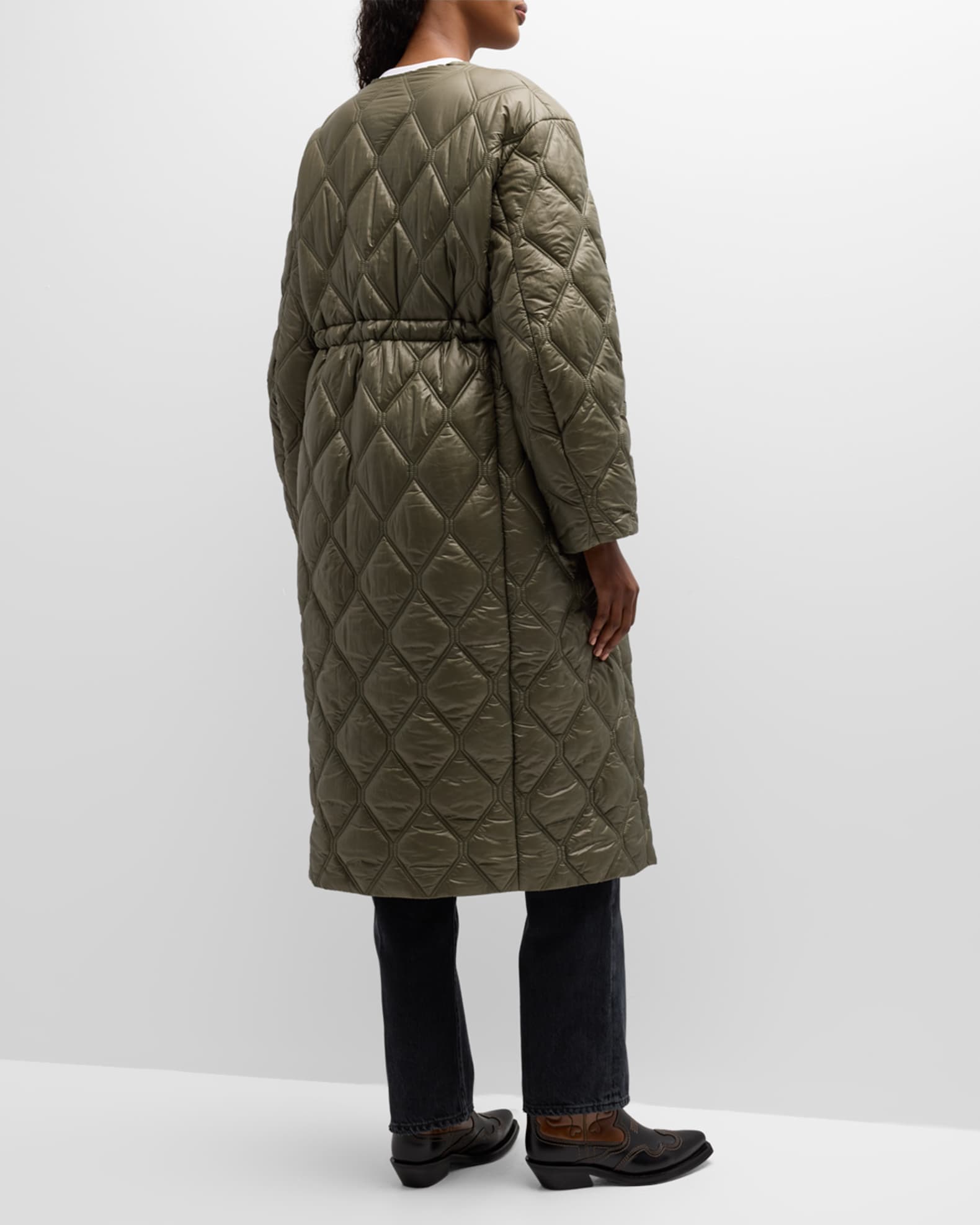 Ganni Shiny Quilted Long Coat | Neiman Marcus
