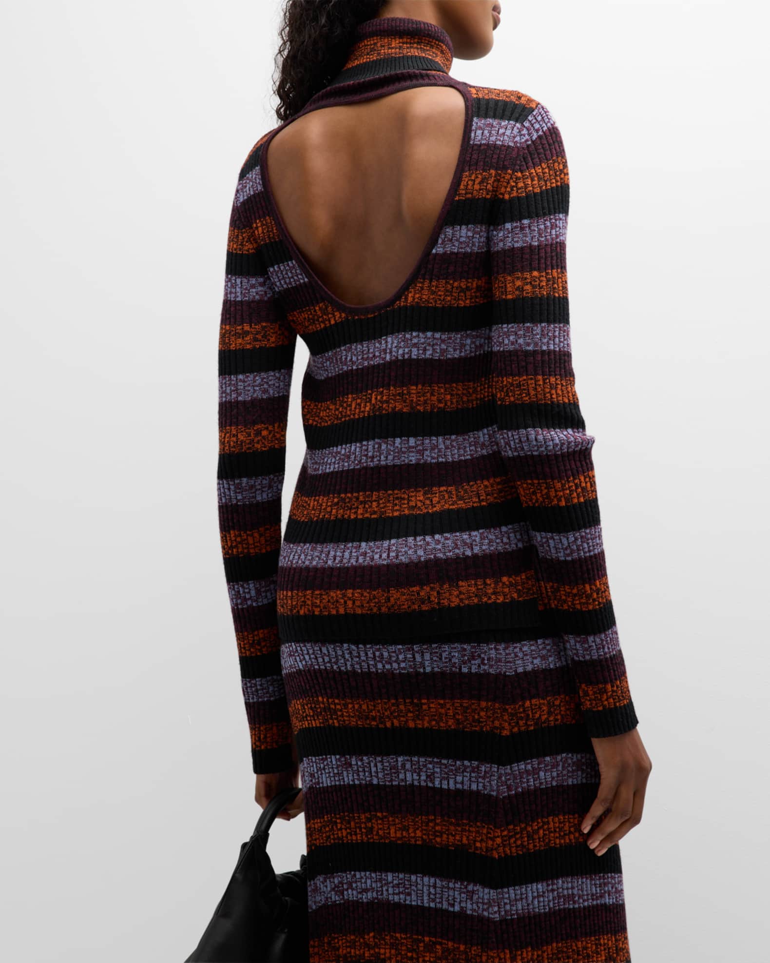 Ganni Striped Merino Open-Back Turtleneck Top | Neiman Marcus