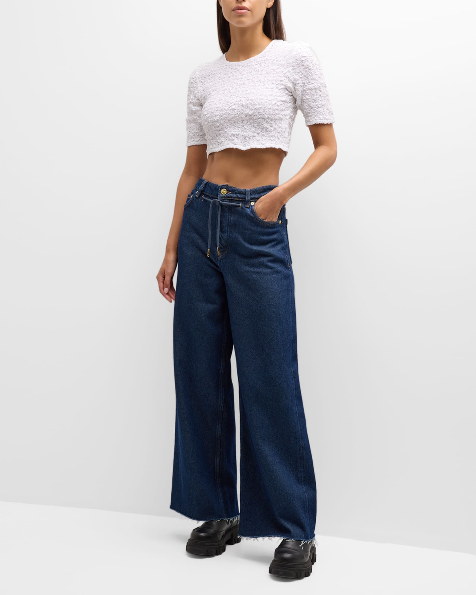 Ganni Wide-Leg Drawstring Jeans | Neiman Marcus