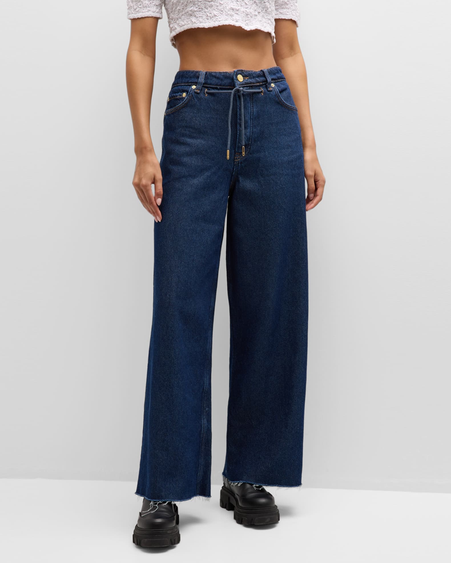 Ganni Wide-Leg Drawstring Jeans | Neiman Marcus
