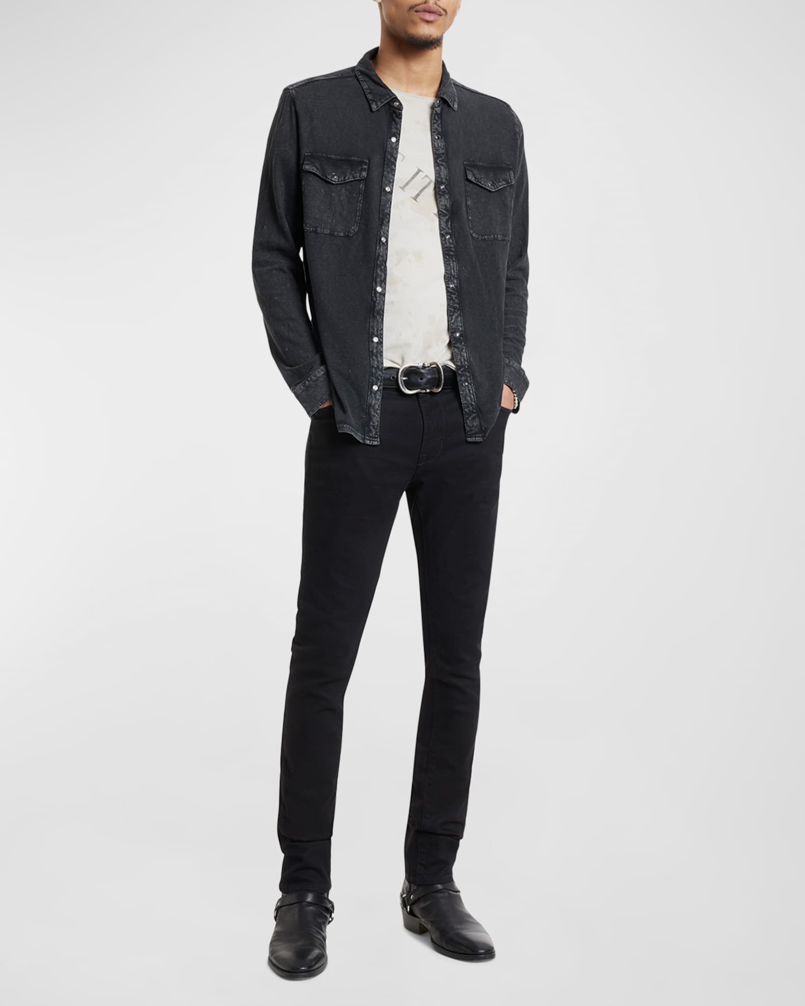 John Varvatos Star USA Men's Arvon Washed Slub Western Shirt | Neiman ...