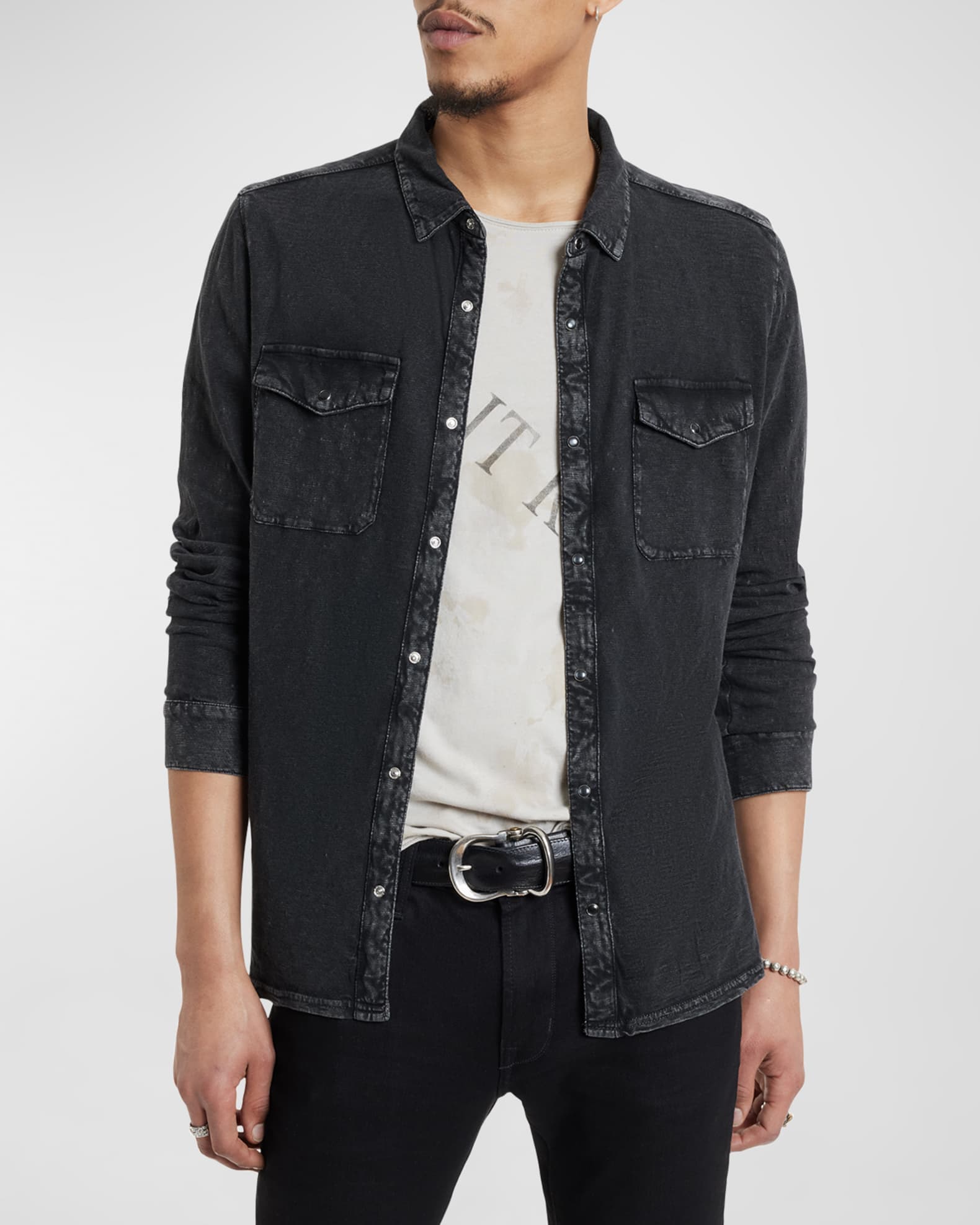 John Varvatos Star USA Men's Arvon Washed Slub Western Shirt | Neiman ...