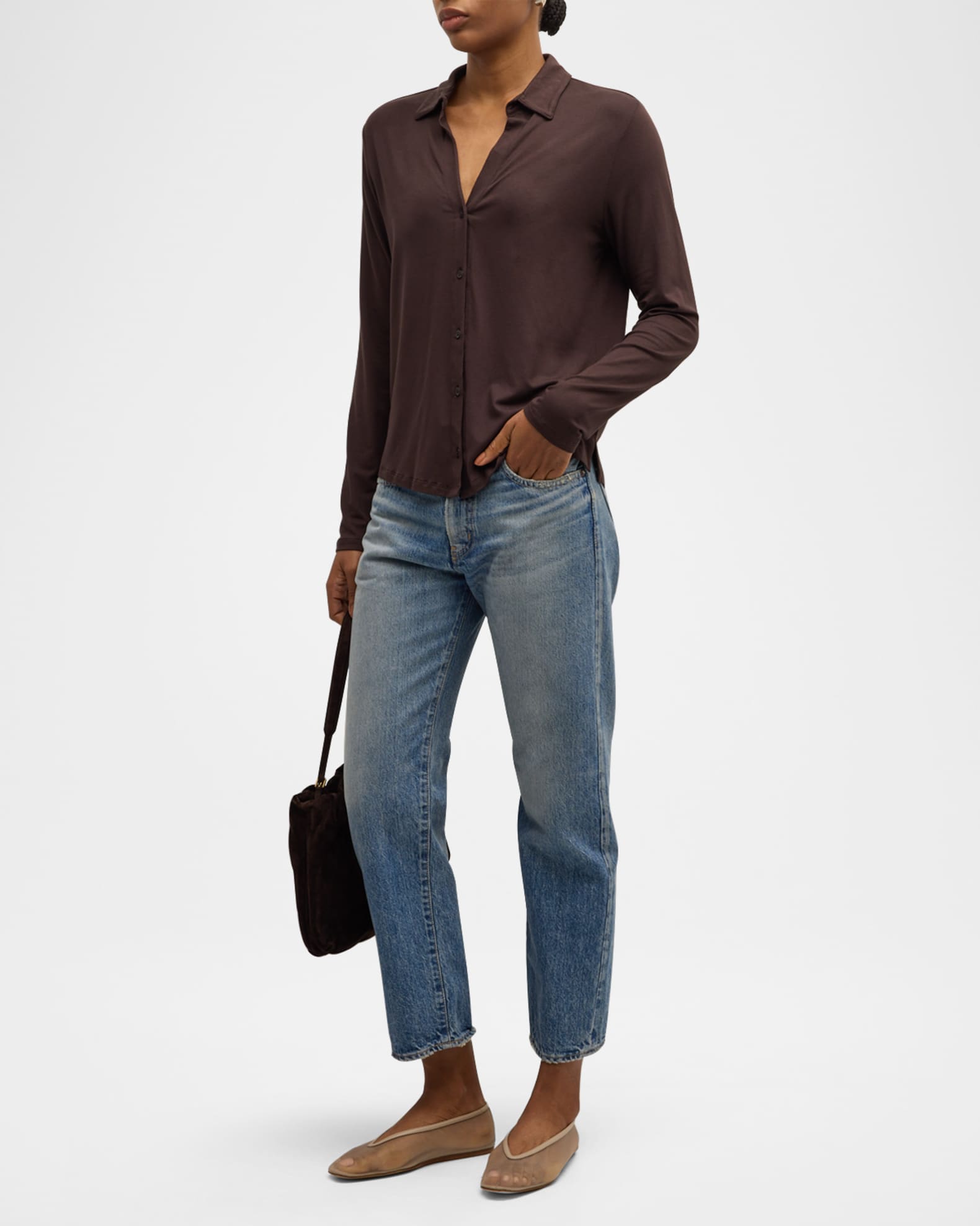 Soft Touch Button-Front Shirt | Neiman Marcus