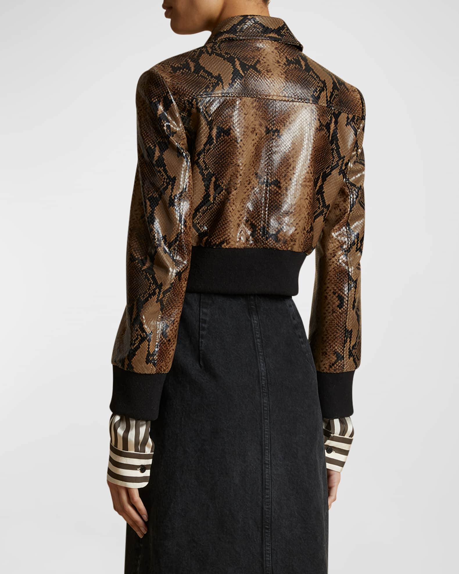 Khaite Hector Cropped Snake Print Leather Jacket | Neiman Marcus