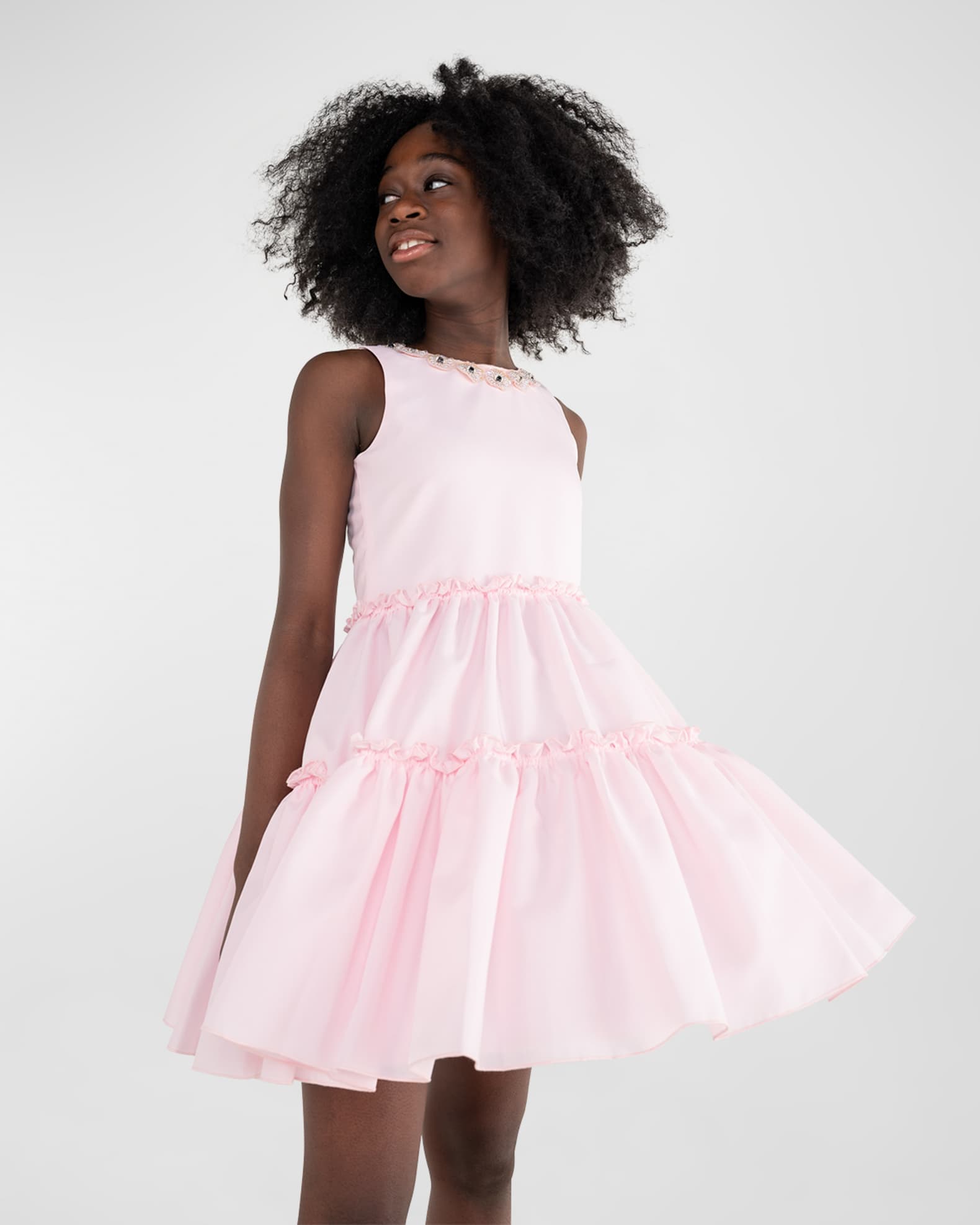 Zoe Girl's Cassidy Tiered Dress W/ Embellished Neckline, Size 4-6 ...