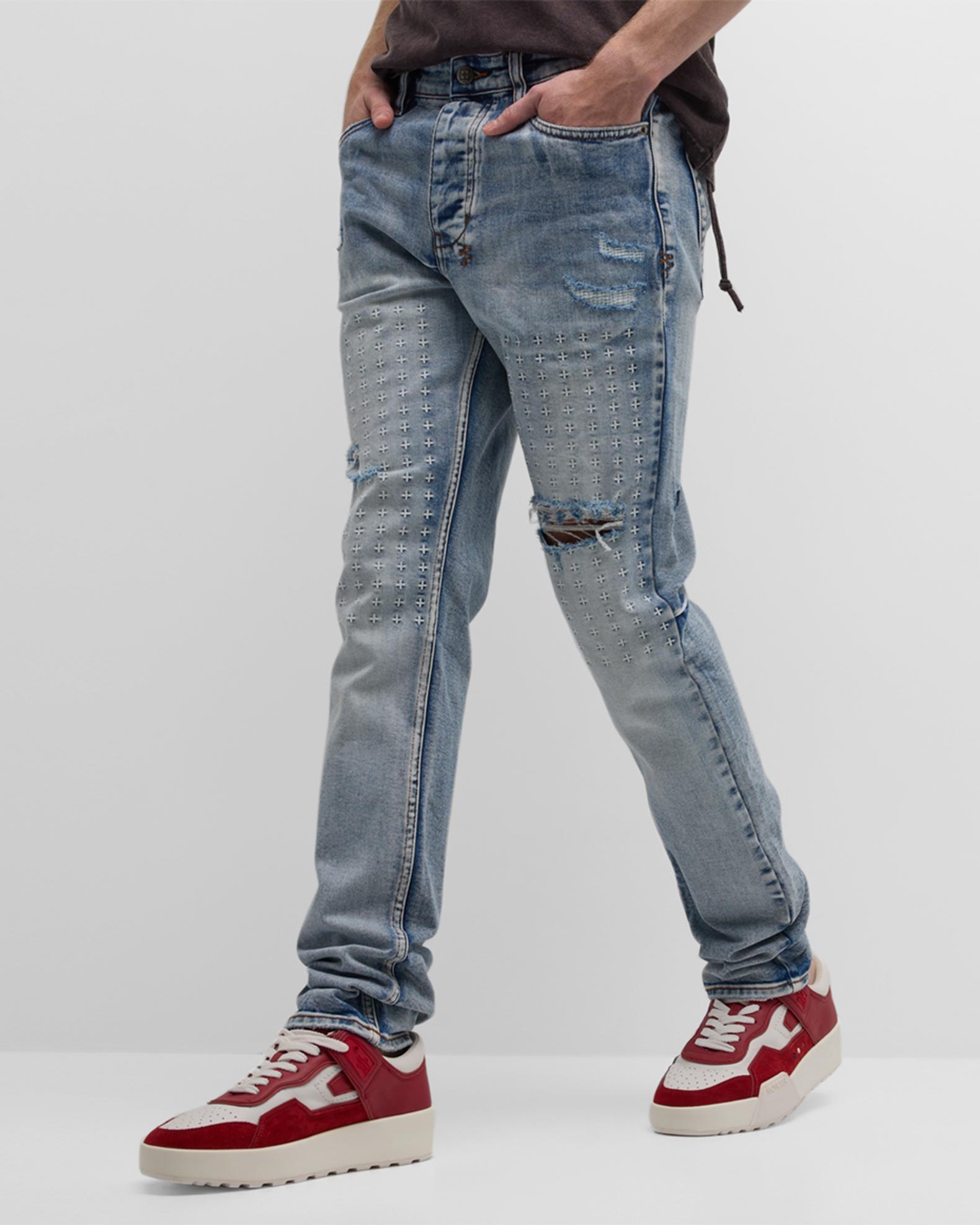 Ksubi Men's Cross Embroidered Trashed Chitch Jeans | Neiman Marcus