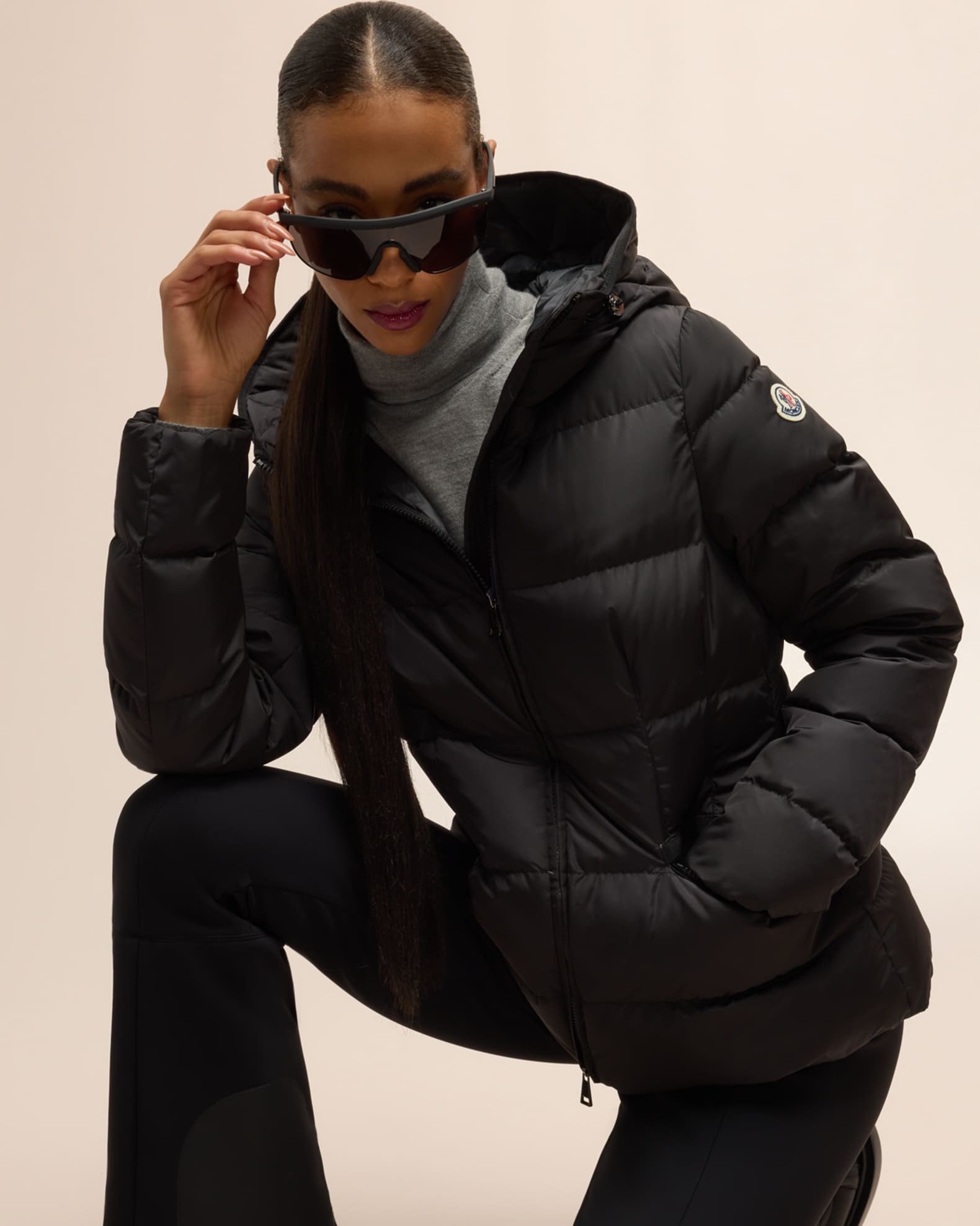 Moncler Avoce Hooded Puffer Jacket with Elastic Belt | Neiman Marcus
