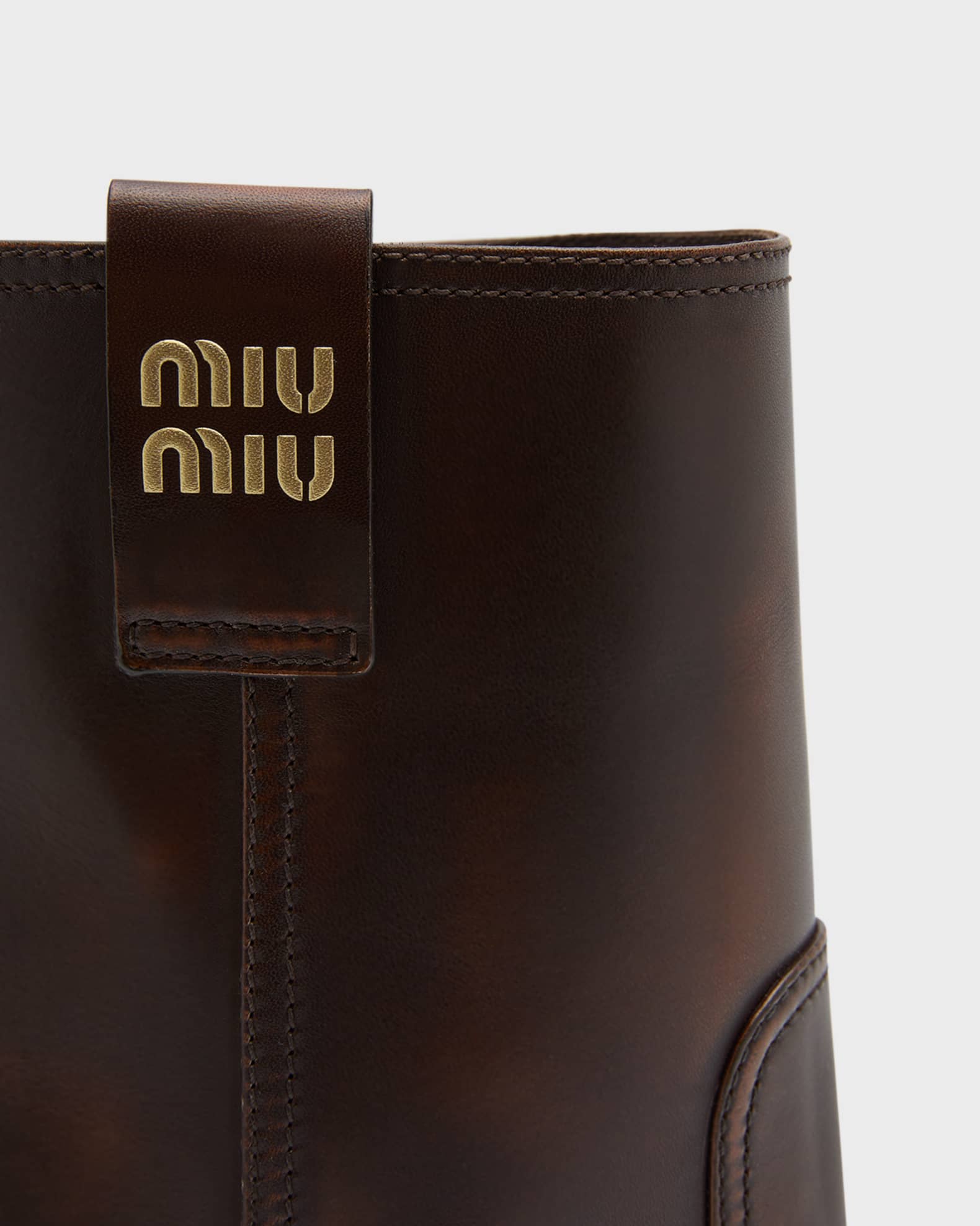 Miu Miu Calfskin Block-Heel Moto Booties | Neiman Marcus