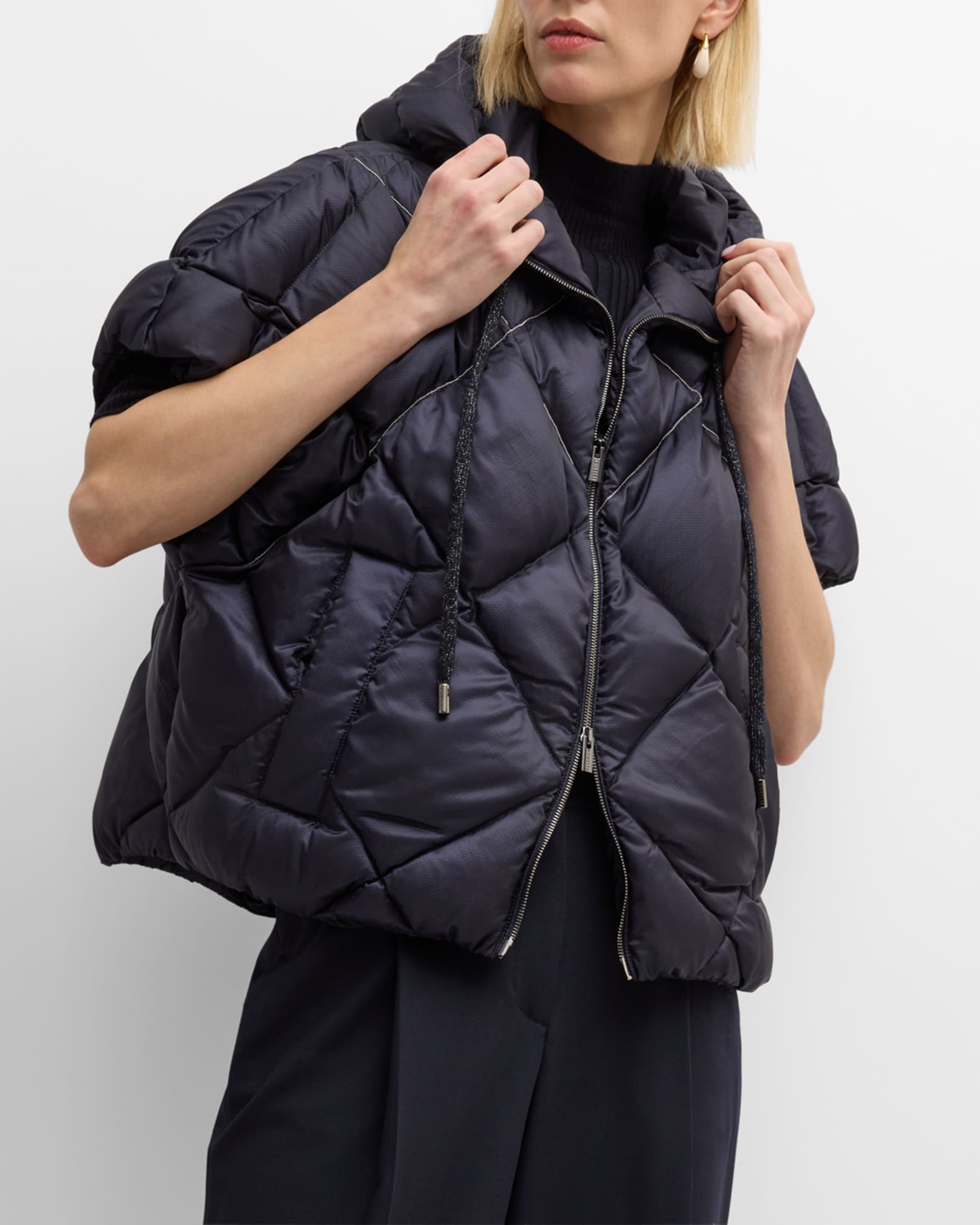 Peserico Quilted Bead-Embellished Padded Cape | Neiman Marcus