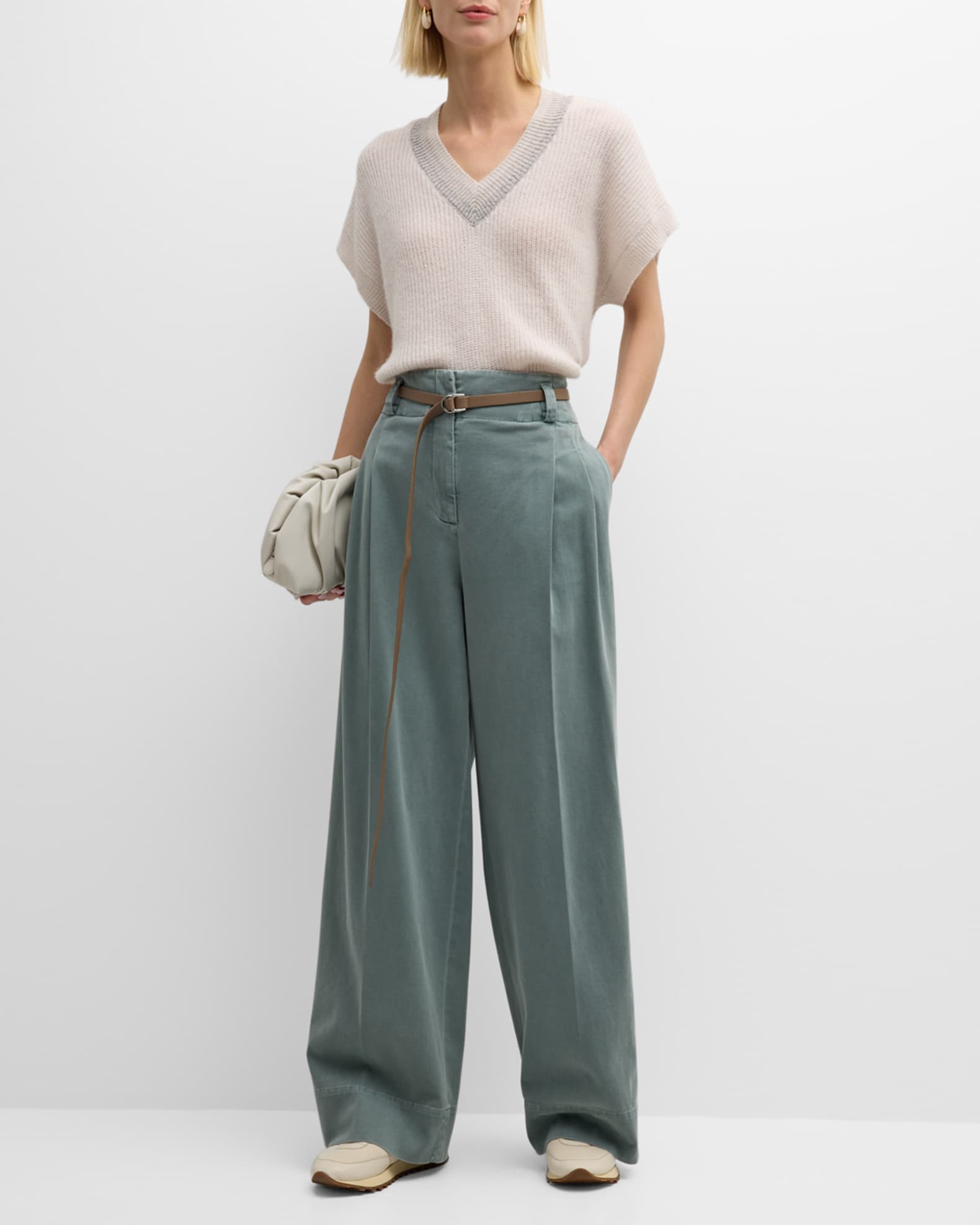 Peserico Pleated Wide-Leg Gabardine Pants | Neiman Marcus