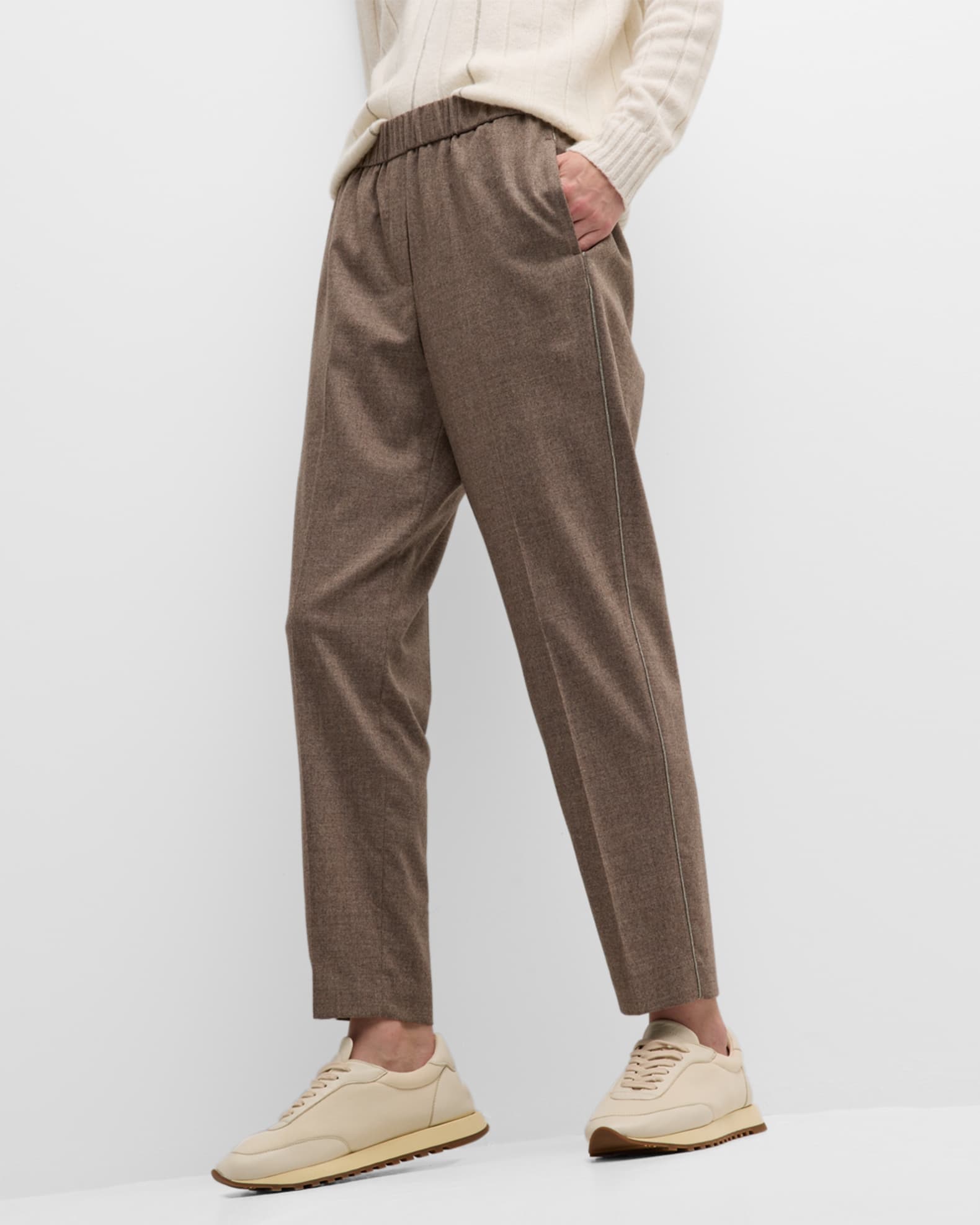 Peserico Cropped Bead-Trim Tapered Pants | Neiman Marcus