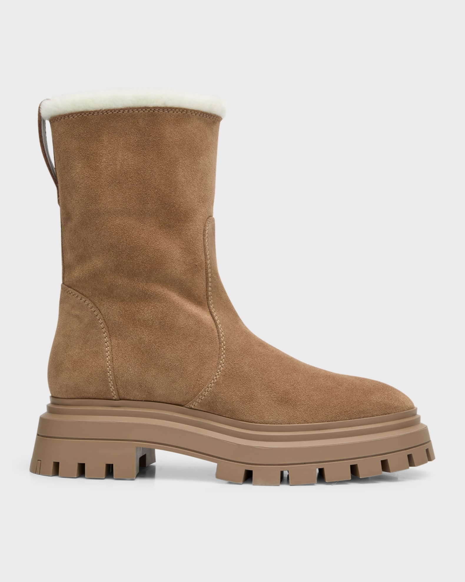 Stuart Weitzman Bedford Suede Shearling Winter Booties | Neiman Marcus