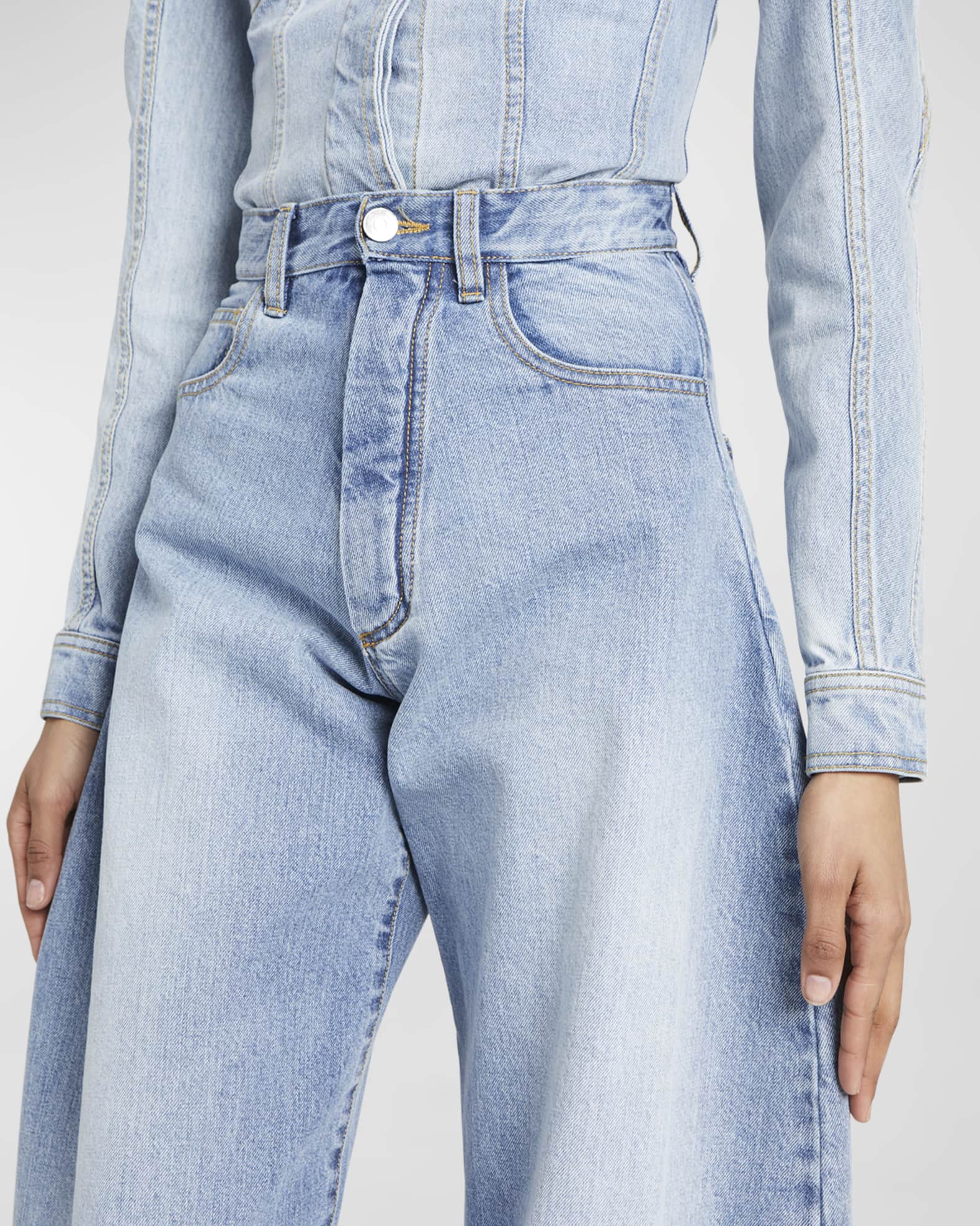ALAIA Exaggerated Rounded Wide-Leg Denim Jeans | Neiman Marcus