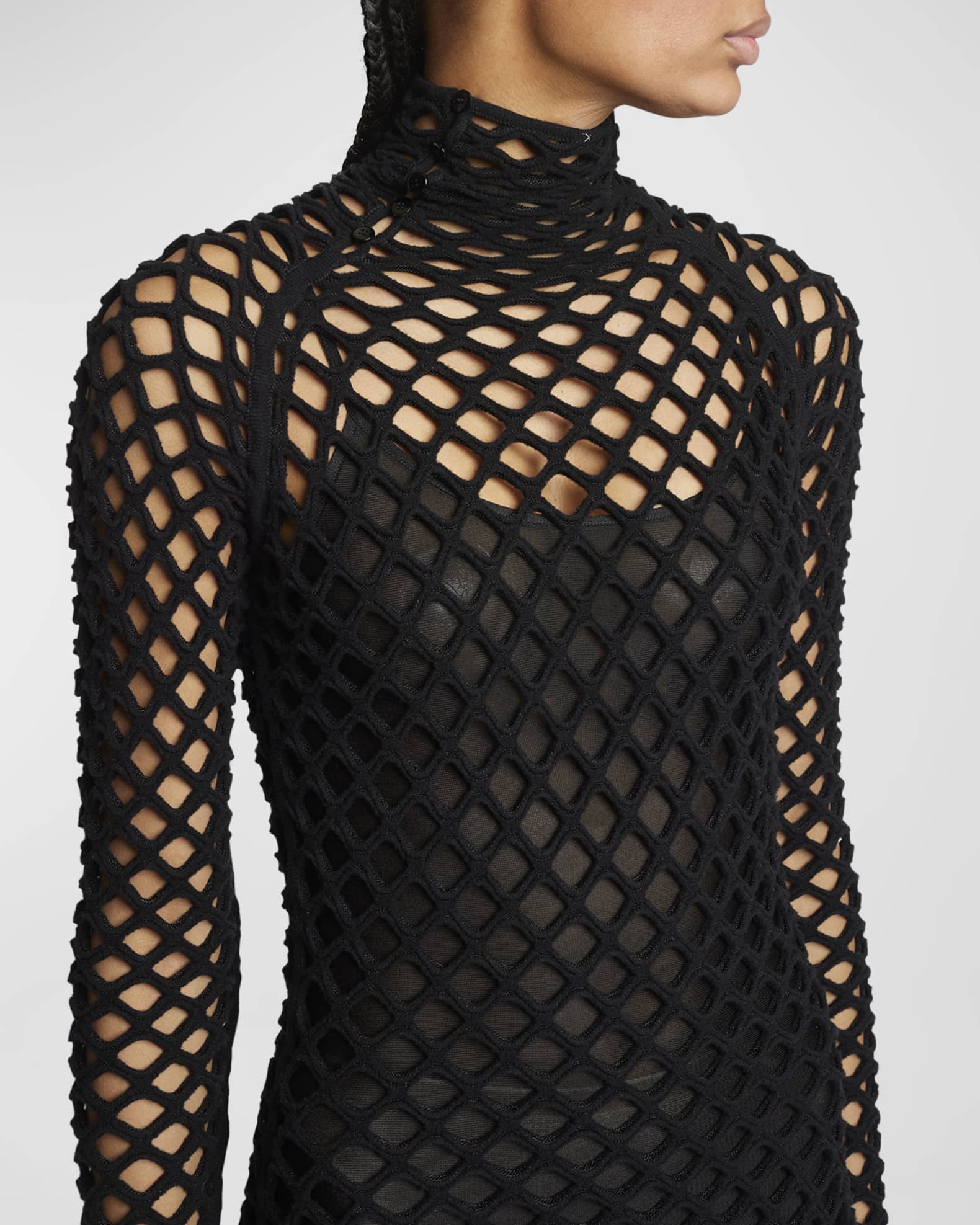 ALAIA Cage Cutout Netted Turtleneck Maxi Dress | Neiman Marcus