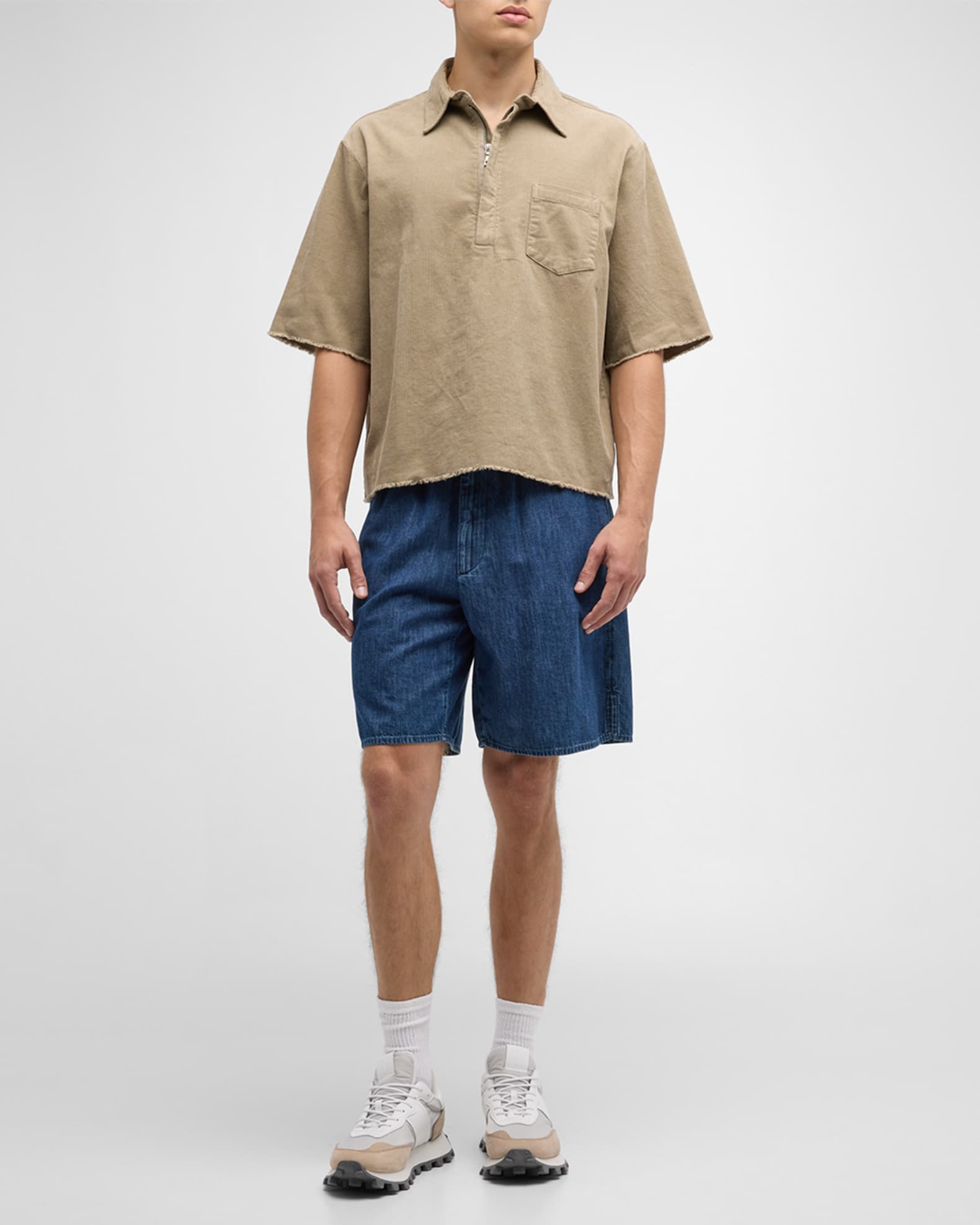 John Elliott Men's Talladega Corduroy Half-Zip Polo Shirt | Neiman Marcus