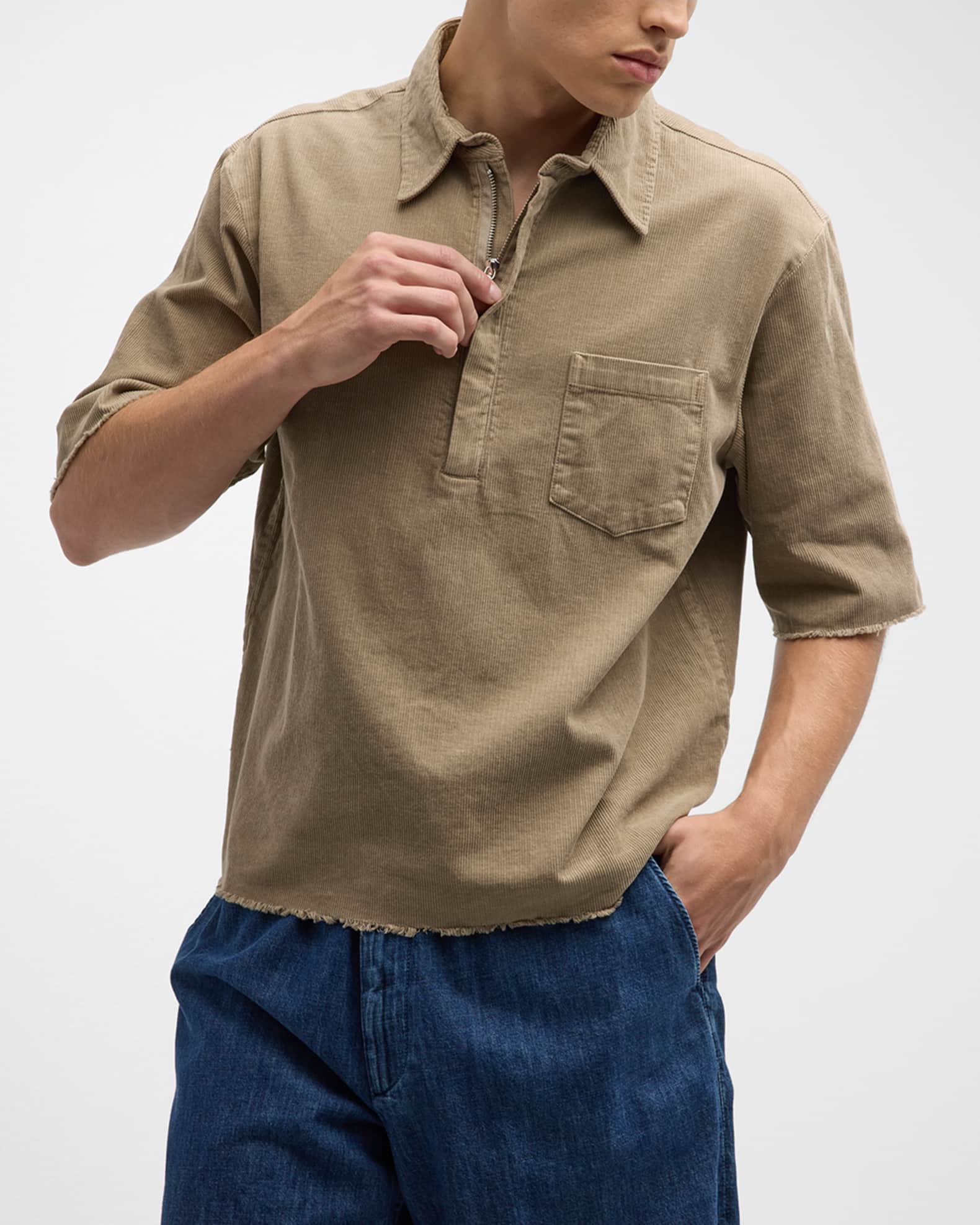 John Elliott Men's Talladega Corduroy Half-Zip Polo Shirt | Neiman Marcus