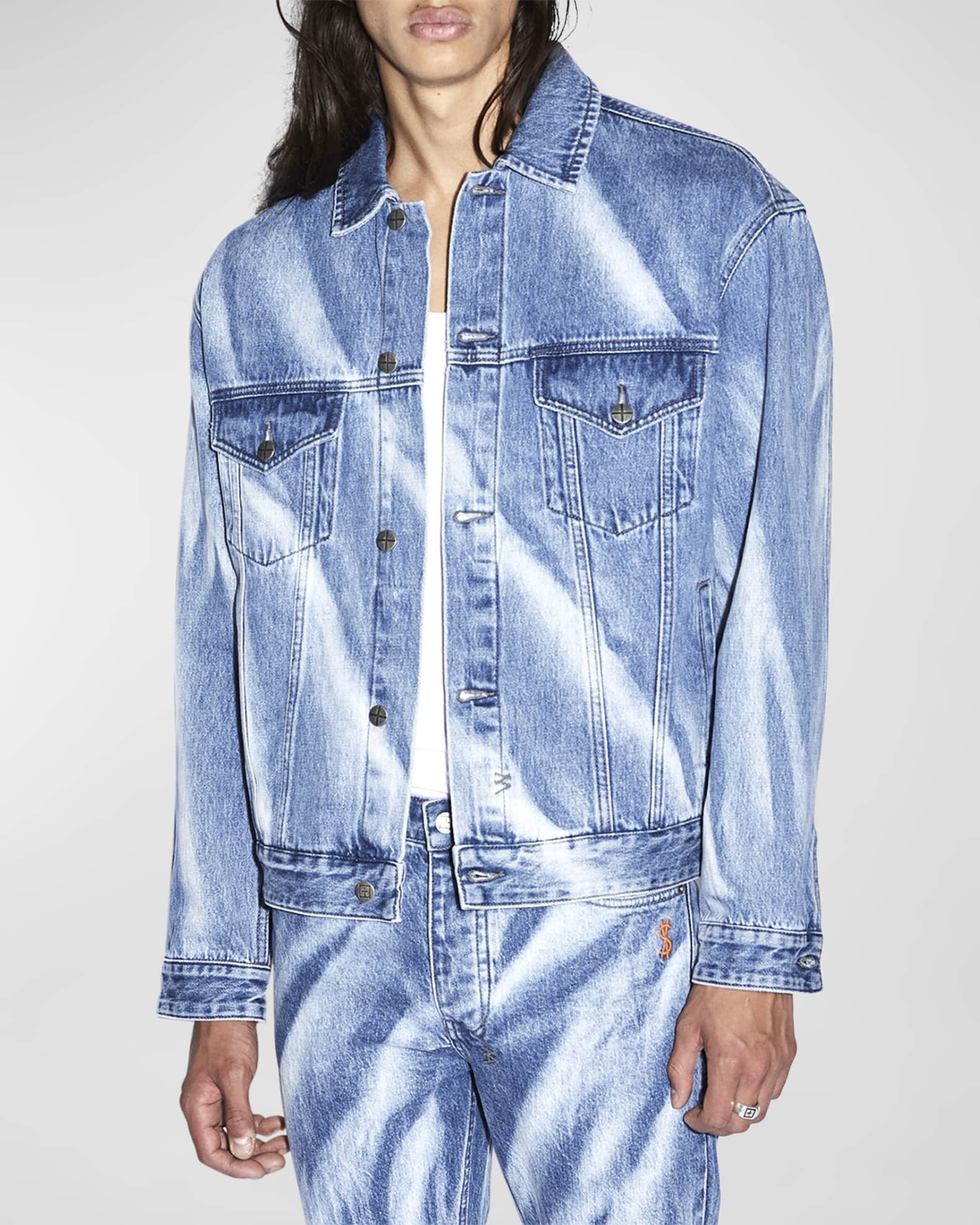 Ksubi Men's Bleach Stroke Denim Trucker Jacket | Neiman Marcus