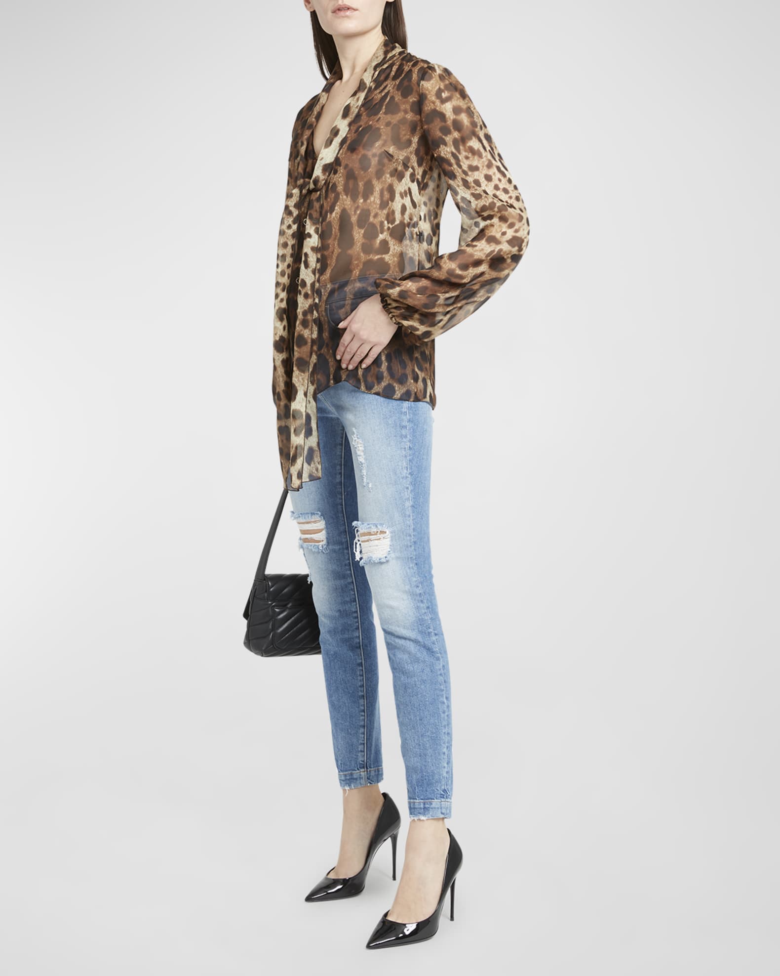 Dolce&Gabbana Leopard Print Tie-Neck Chiffon Blouse | Neiman Dolce&Gabbana Leopard Print Tie-Neck Chiffon Blouse | Neiman