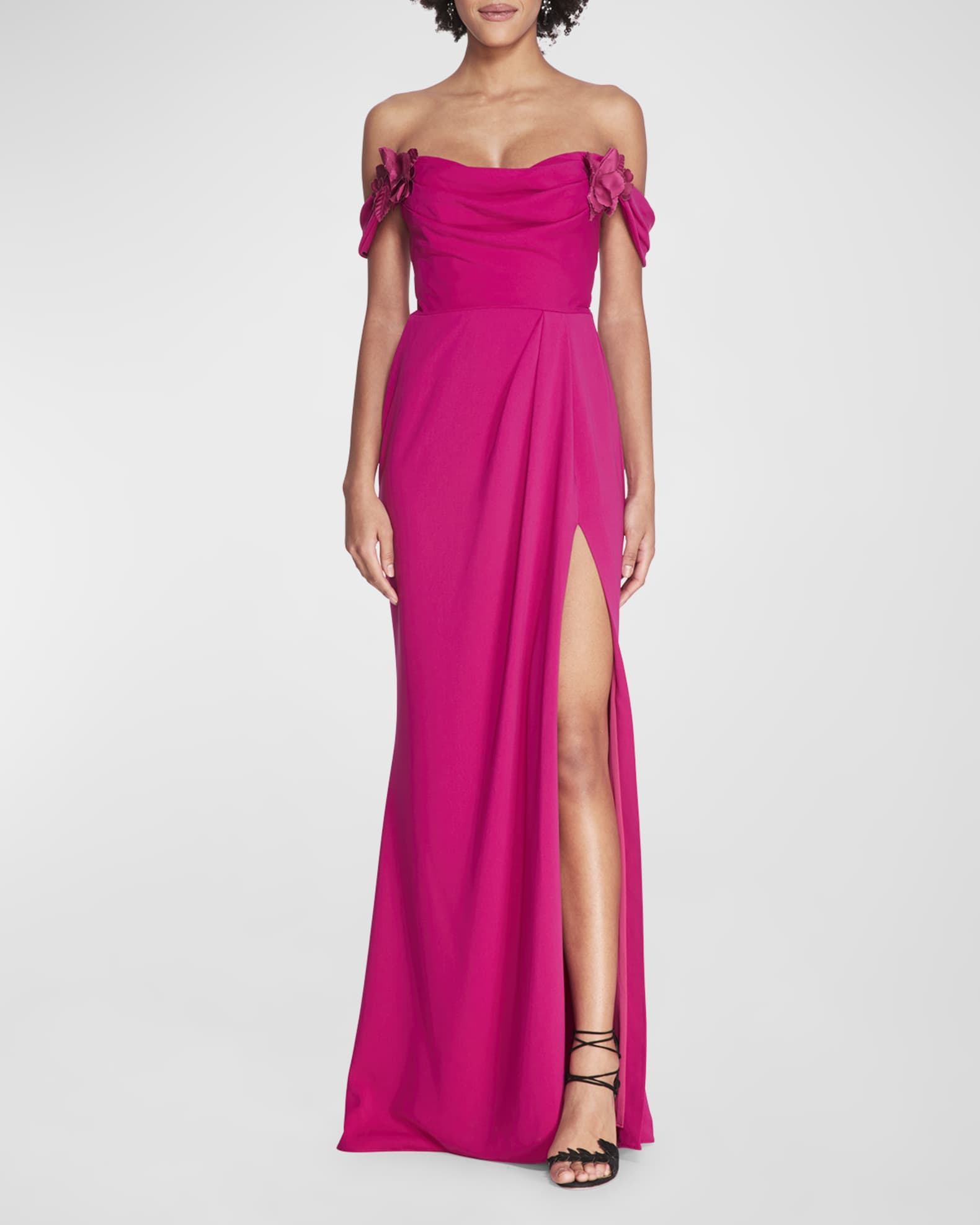Marchesa Notte Cadi Crepe Off-Shoulder Column Gown | Neiman Marcus