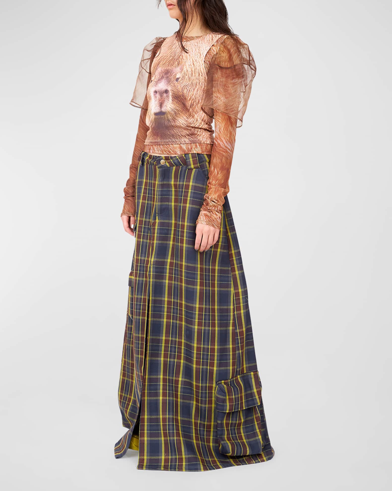 Collina Strada Stomp Plaid A-Line Maxi Cargo Skirt | Neiman Marcus