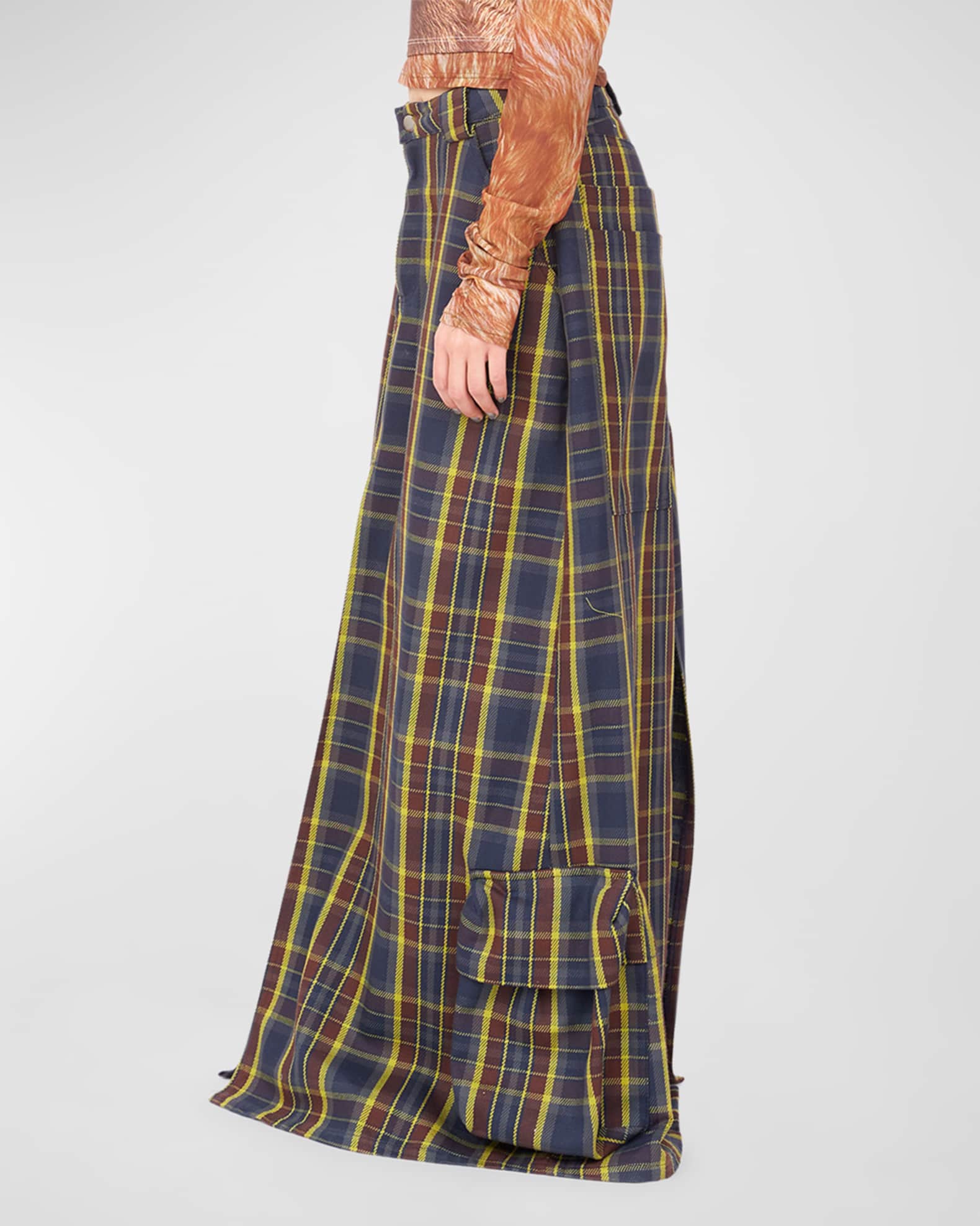 Collina Strada Stomp Plaid A-Line Maxi Cargo Skirt | Neiman Marcus
