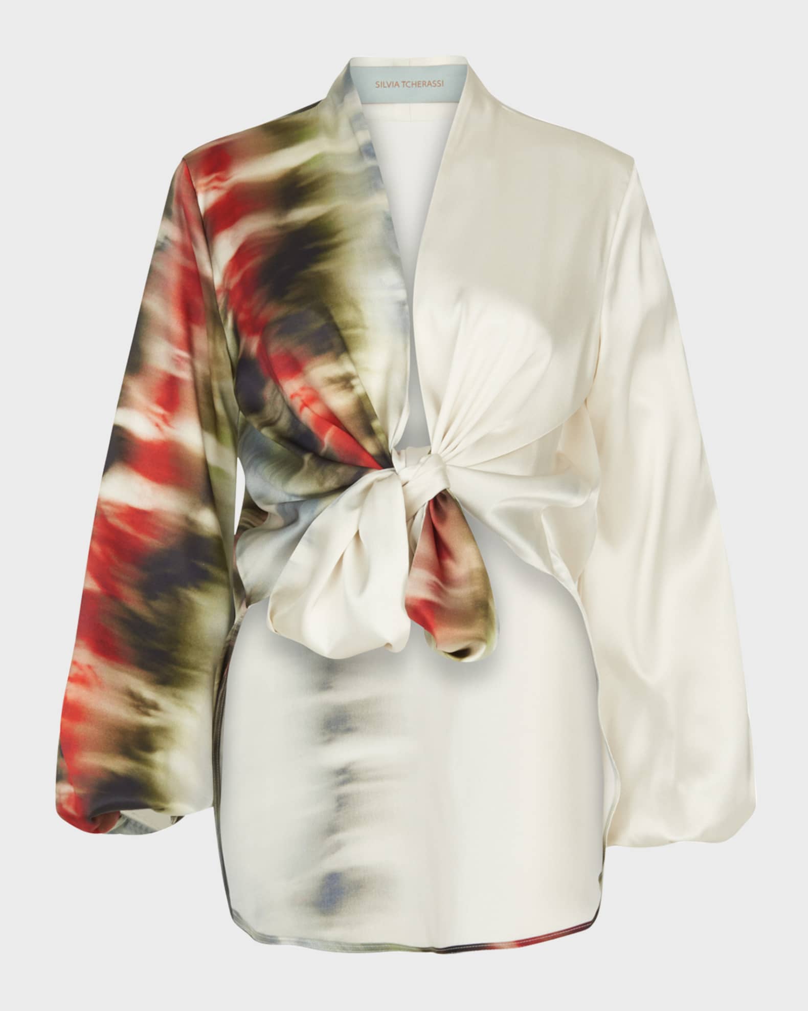 Silvia Tcherassi Honey Tie-Dye Satin Tied Blouse | Neiman Marcus