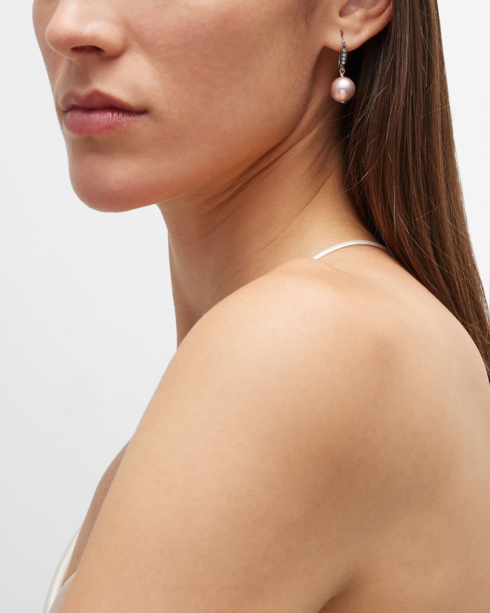 Pink Edison Freshwater Pearl Drop Earrings with White Sapphires ...