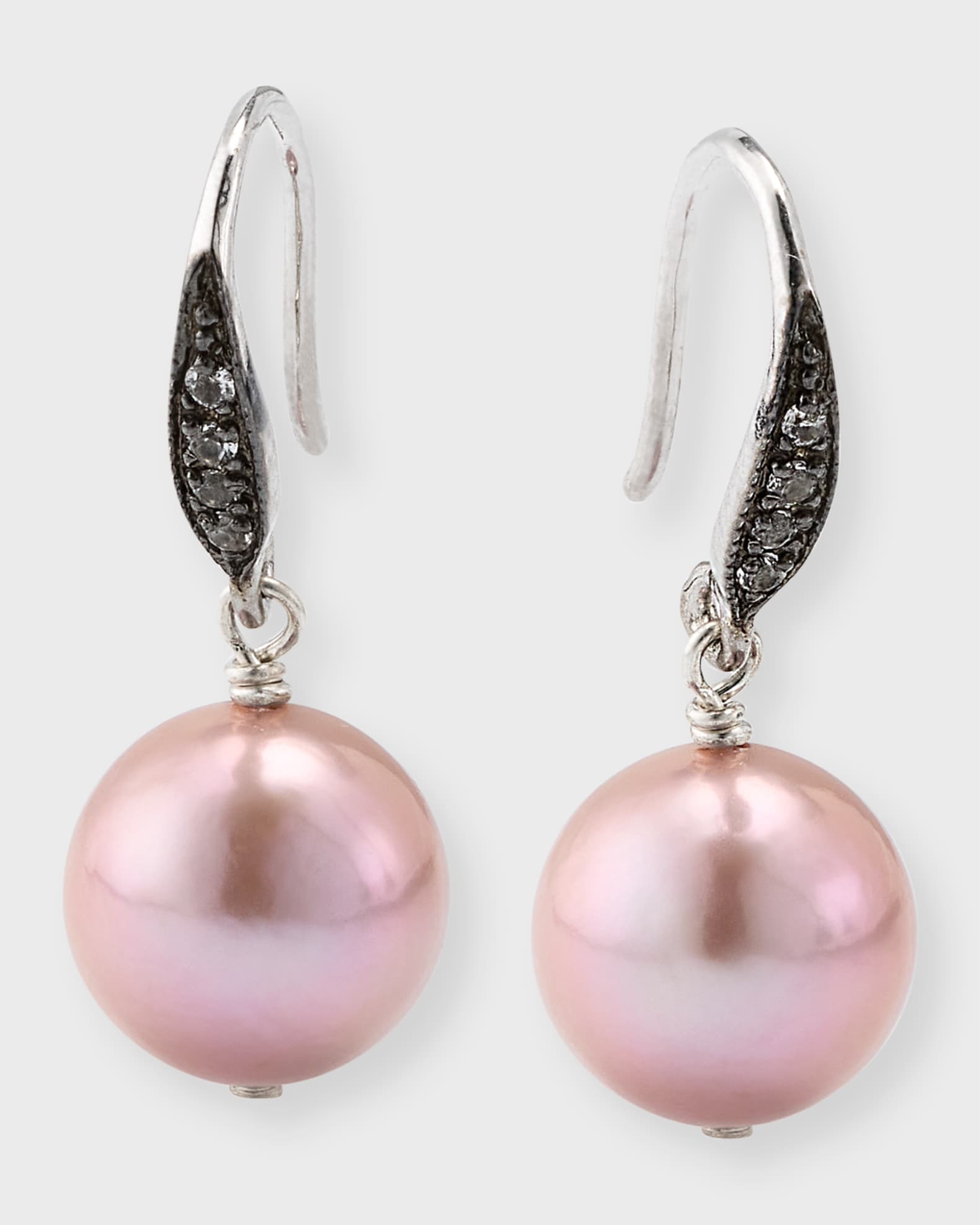 Pink Edison Freshwater Pearl Drop Earrings with White Sapphires ...