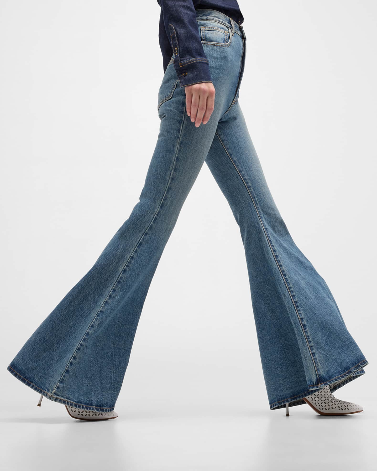 ALAIA High-Rise Flared Denim Pants | Neiman Marcus