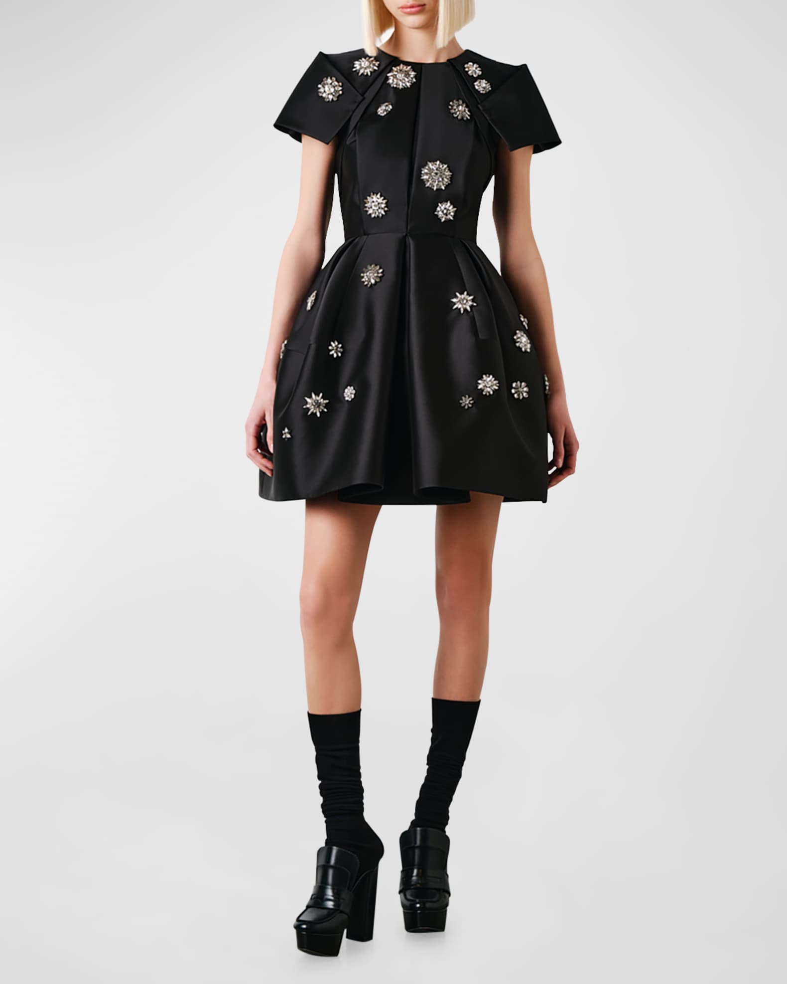 Dice Kayek Crystal Embroidered Cap-Sleeve Pleated Mini Dress | Neiman ...
