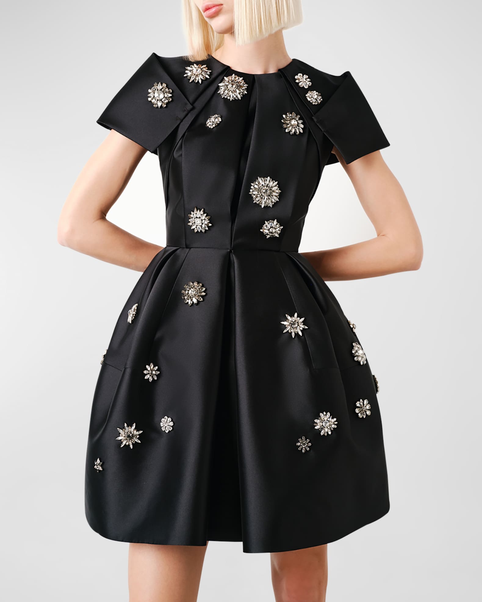 Dice Kayek Crystal Embroidered Cap-Sleeve Pleated Mini Dress | Neiman ...