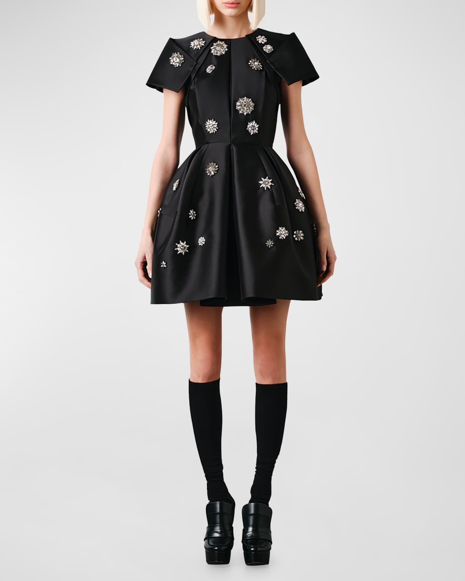 Dice Kayek Crystal Embroidered Cap-Sleeve Pleated Mini Dress | Neiman ...