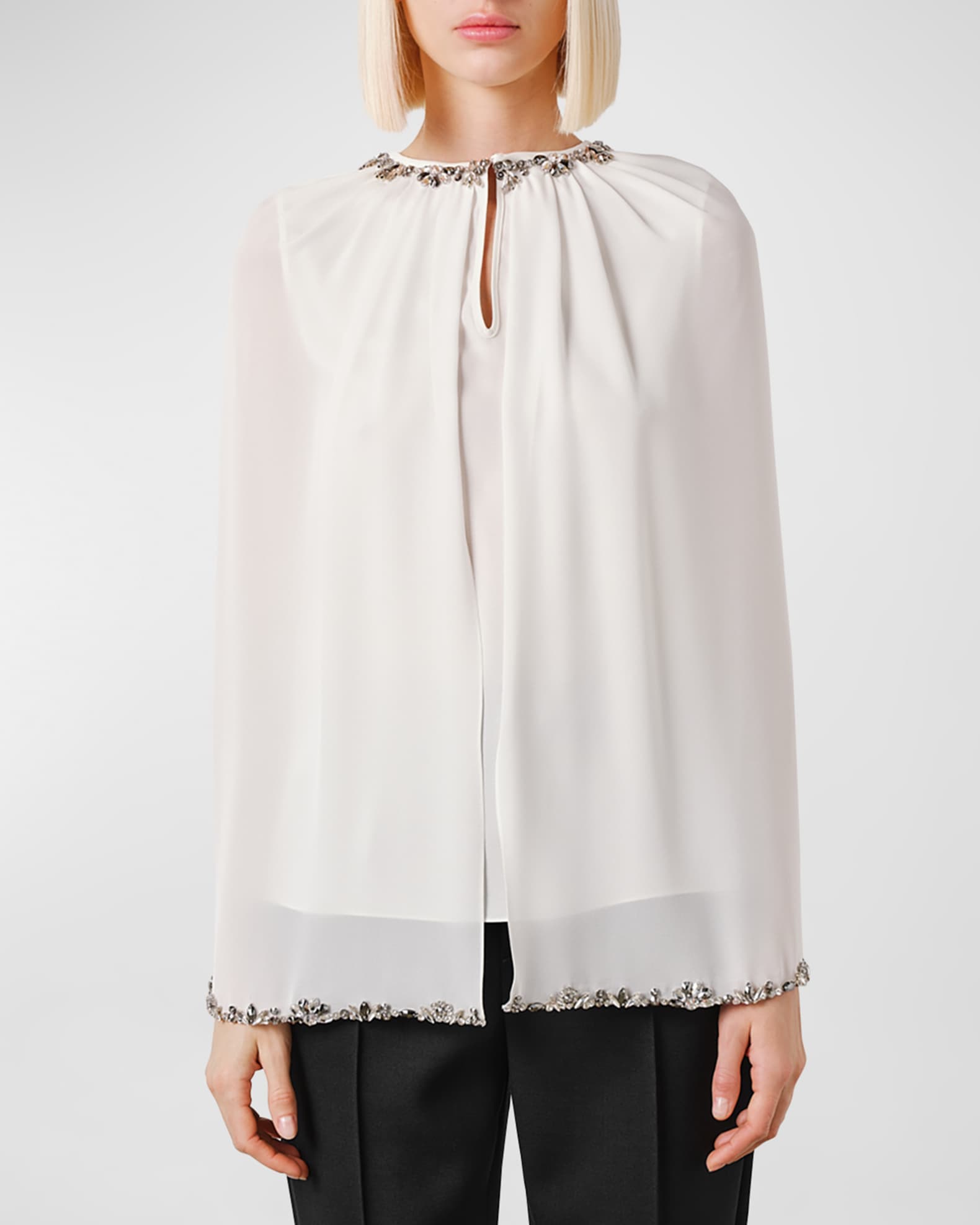 Dice Kayek Crystal Embroidered Capelet Blouse | Neiman Marcus