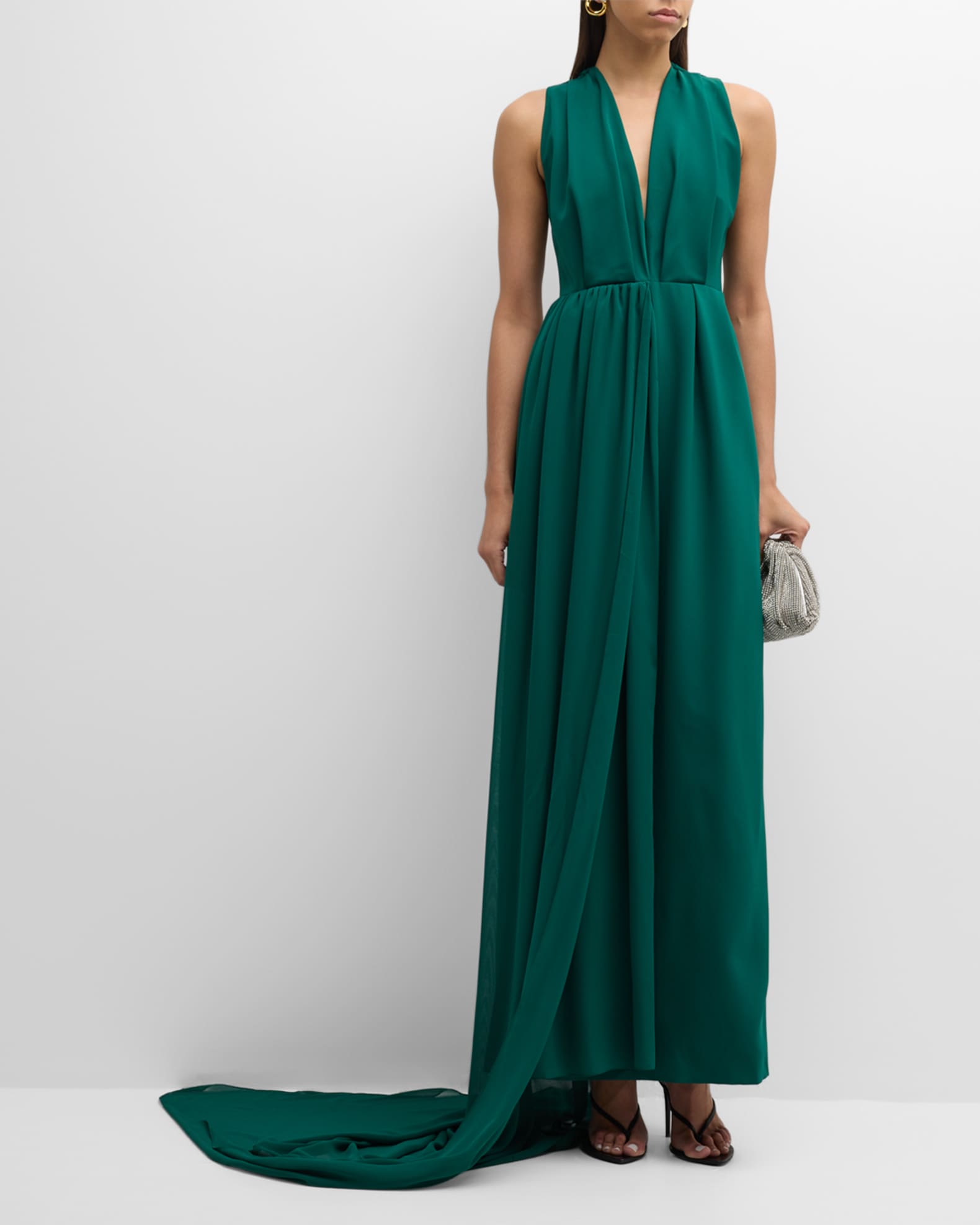 Dice Kayek Plunging Halter Shawl Train Gown | Neiman Marcus