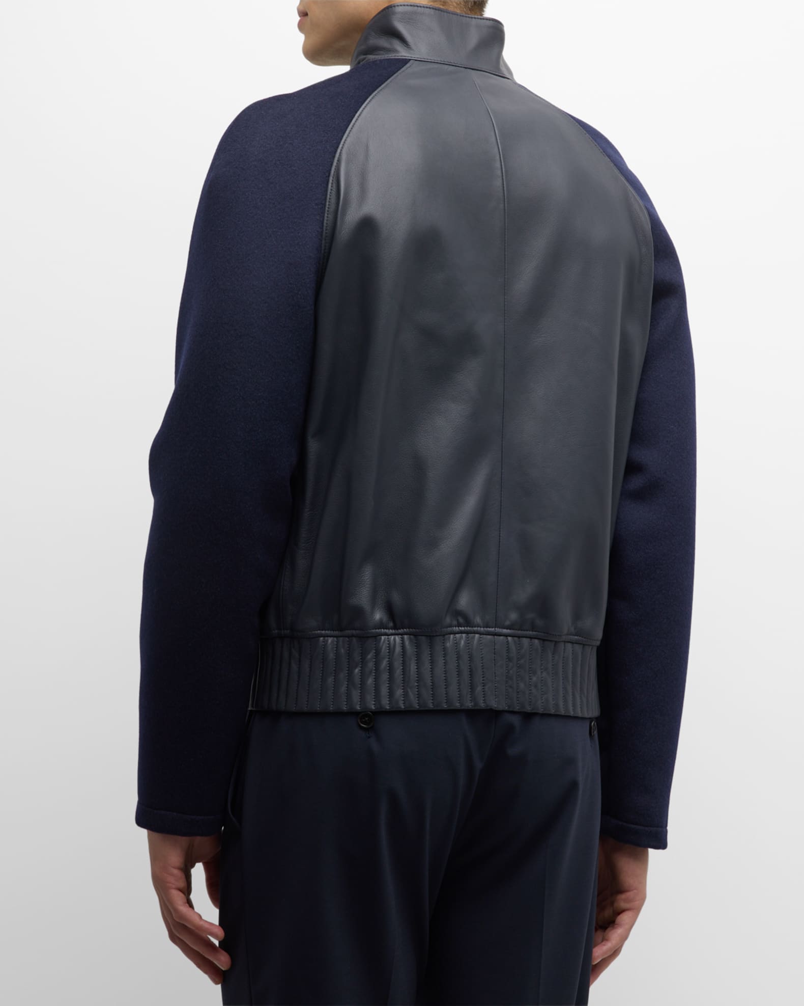 Emporio Armani Men's Leather Bomber Jacket with Knit Sleeves | Neiman ...