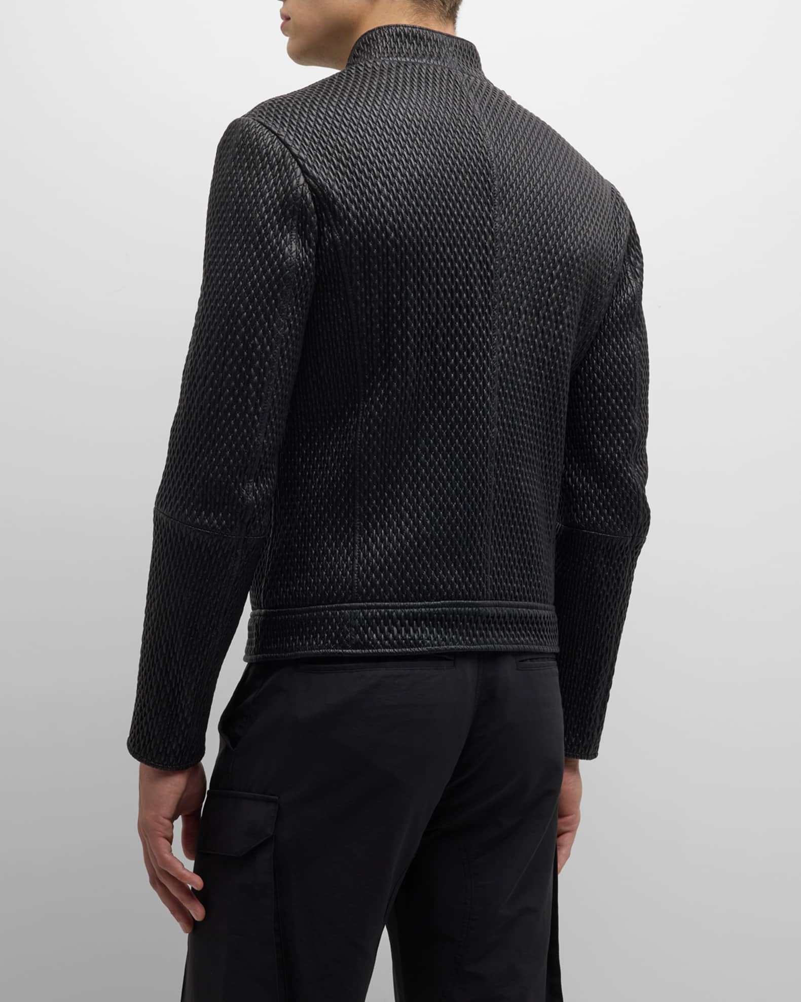 Emporio Armani Men's Textured Leather Jacket | Neiman Marcus