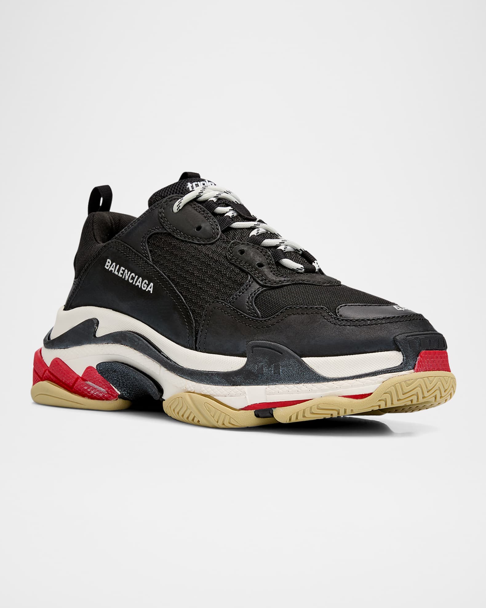 Balenciaga Men's Triple S Mesh Leather Sneakers | Neiman Marcus