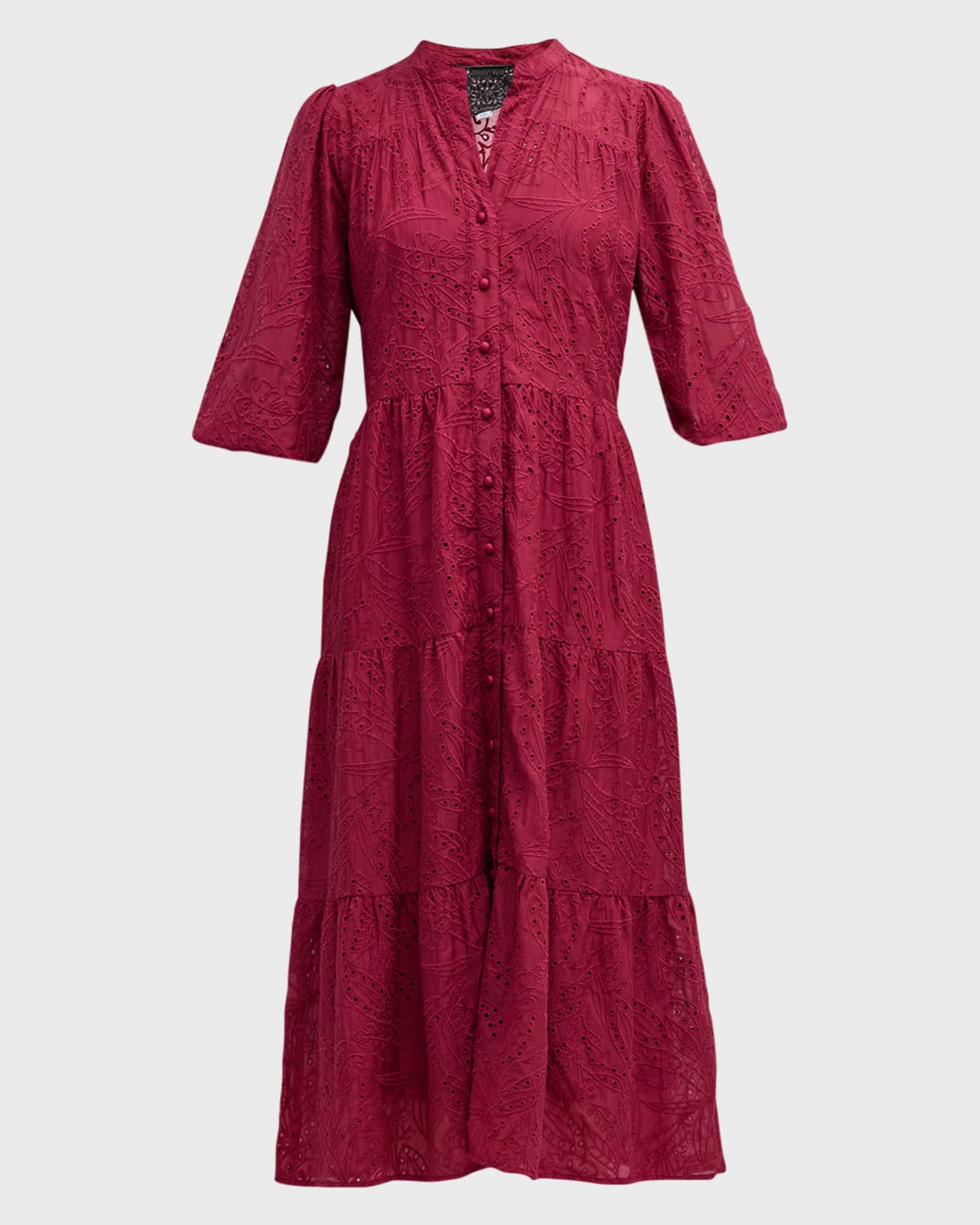 Johnny Was Palmas Ricas Embroidered Eyelet Midi Dress | Neiman Marcus