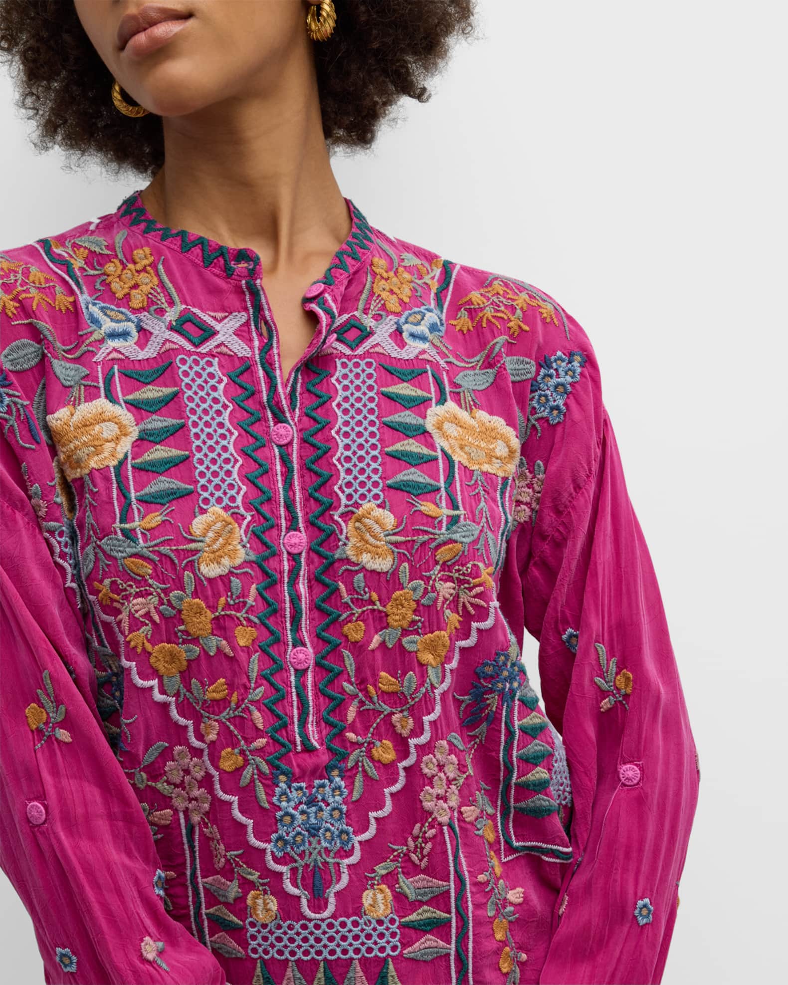 Johnny Was Faylin Embroidered Georgette Tunic | Neiman Marcus