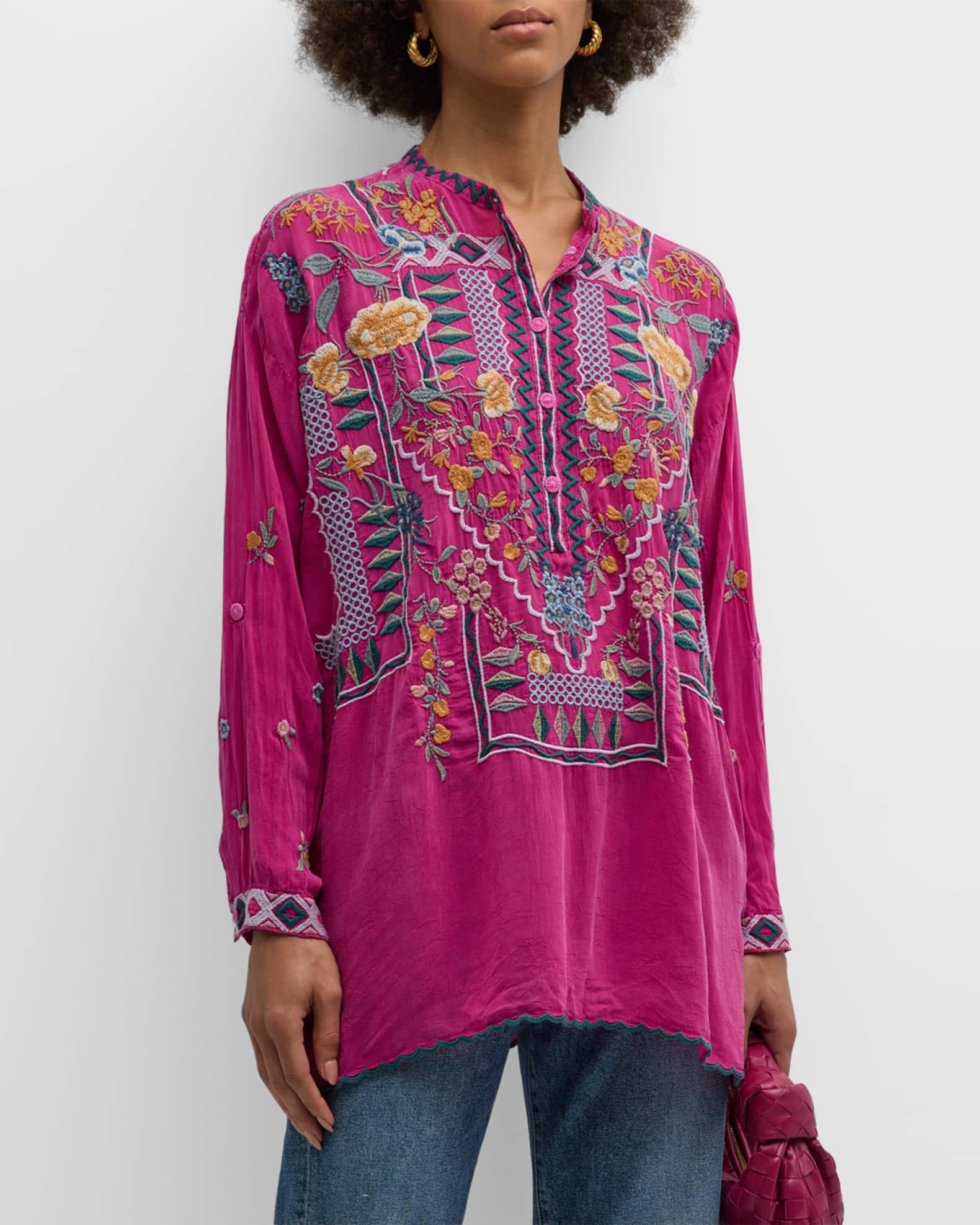 Johnny Was Faylin Embroidered Georgette Tunic | Neiman Marcus