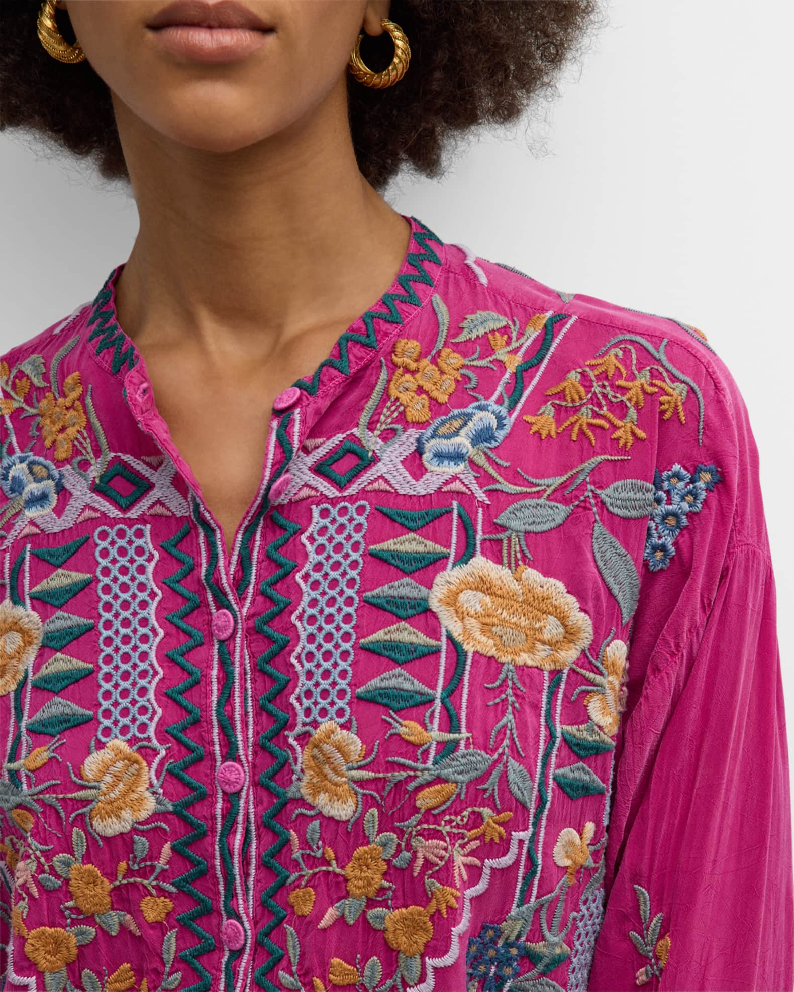 Johnny Was Faylin Embroidered Georgette Tunic | Neiman Marcus